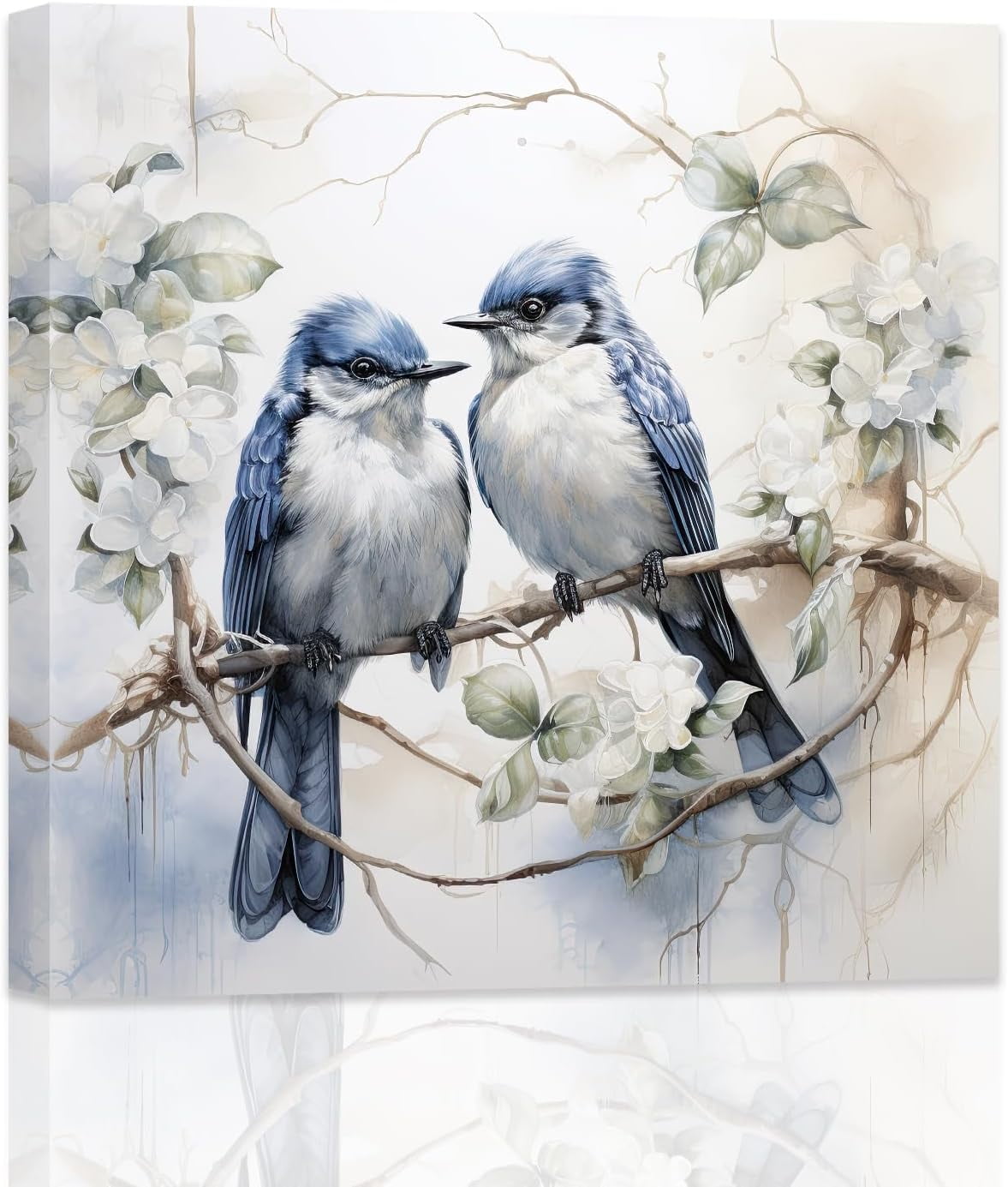AEFER Blue Bird Pictures Wall Art Bird on Flowers Branch Canvas Wall ...