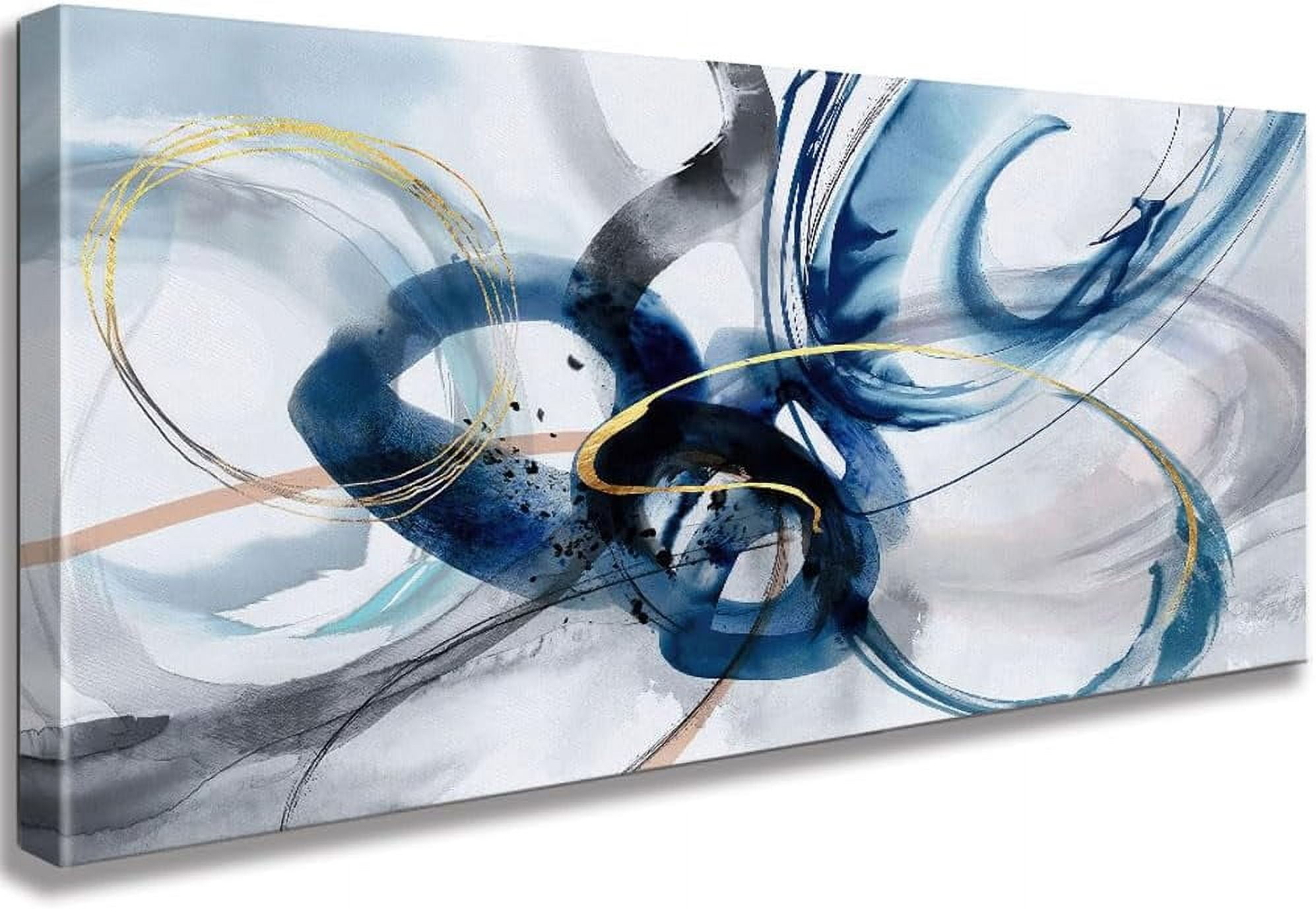 AEFER Blue Canvas Abstract Wall Art Paintings White Background ...