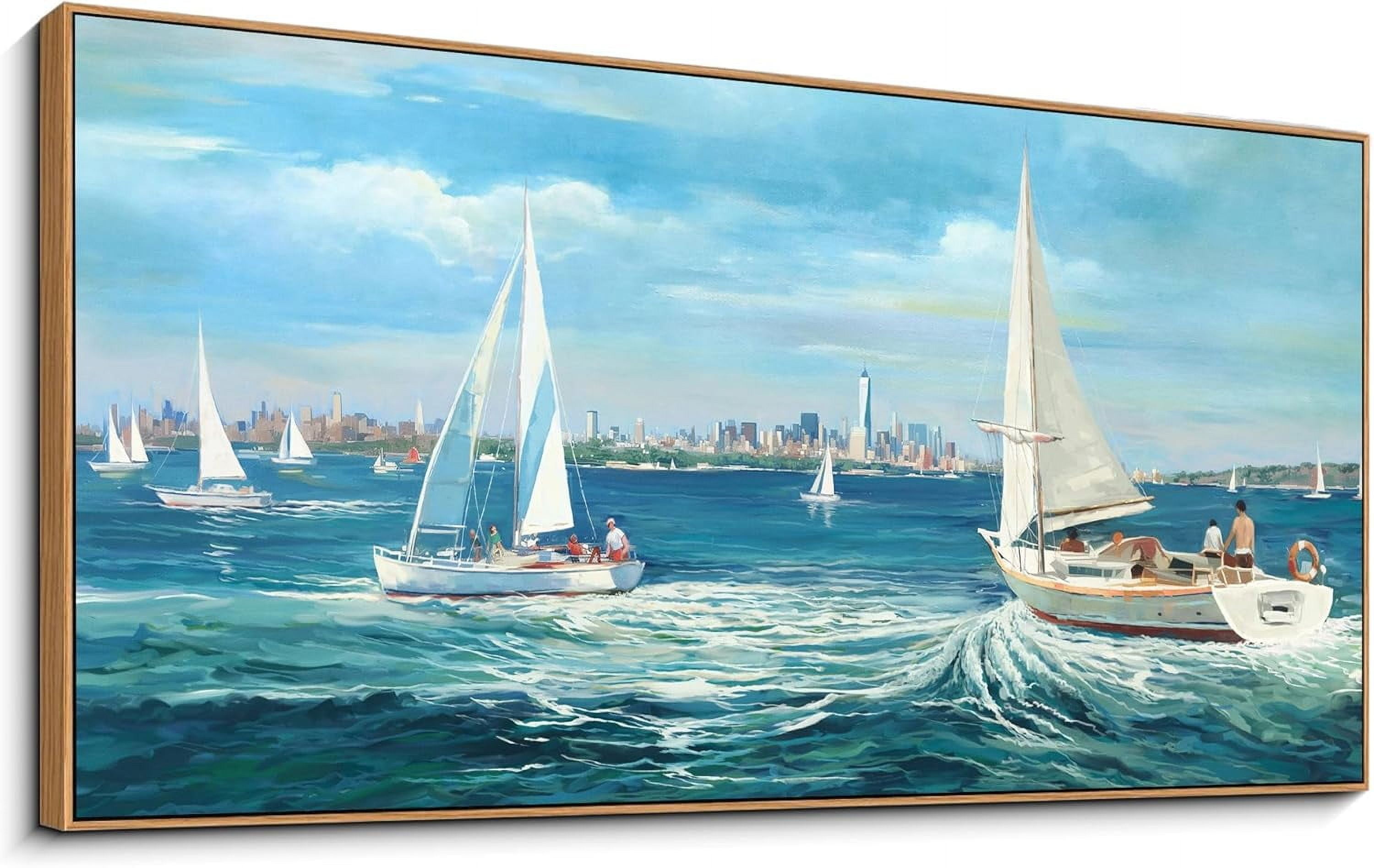 AEFER Blue Canvas Wall Art Seascape Painting - Landscape Picture ...