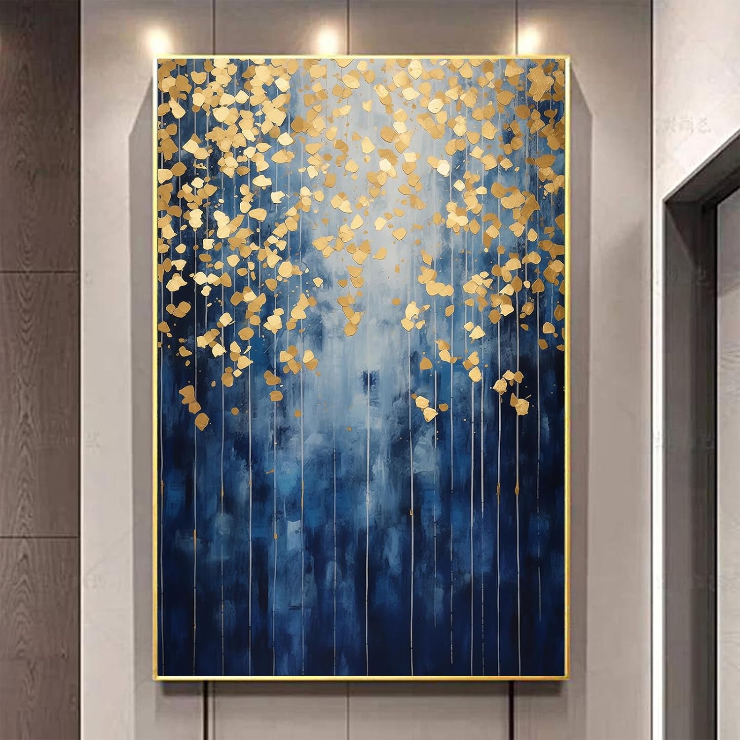 AEFER Blue and Gold Abstract Canvas Wall Art Modern Abstract Painting ...