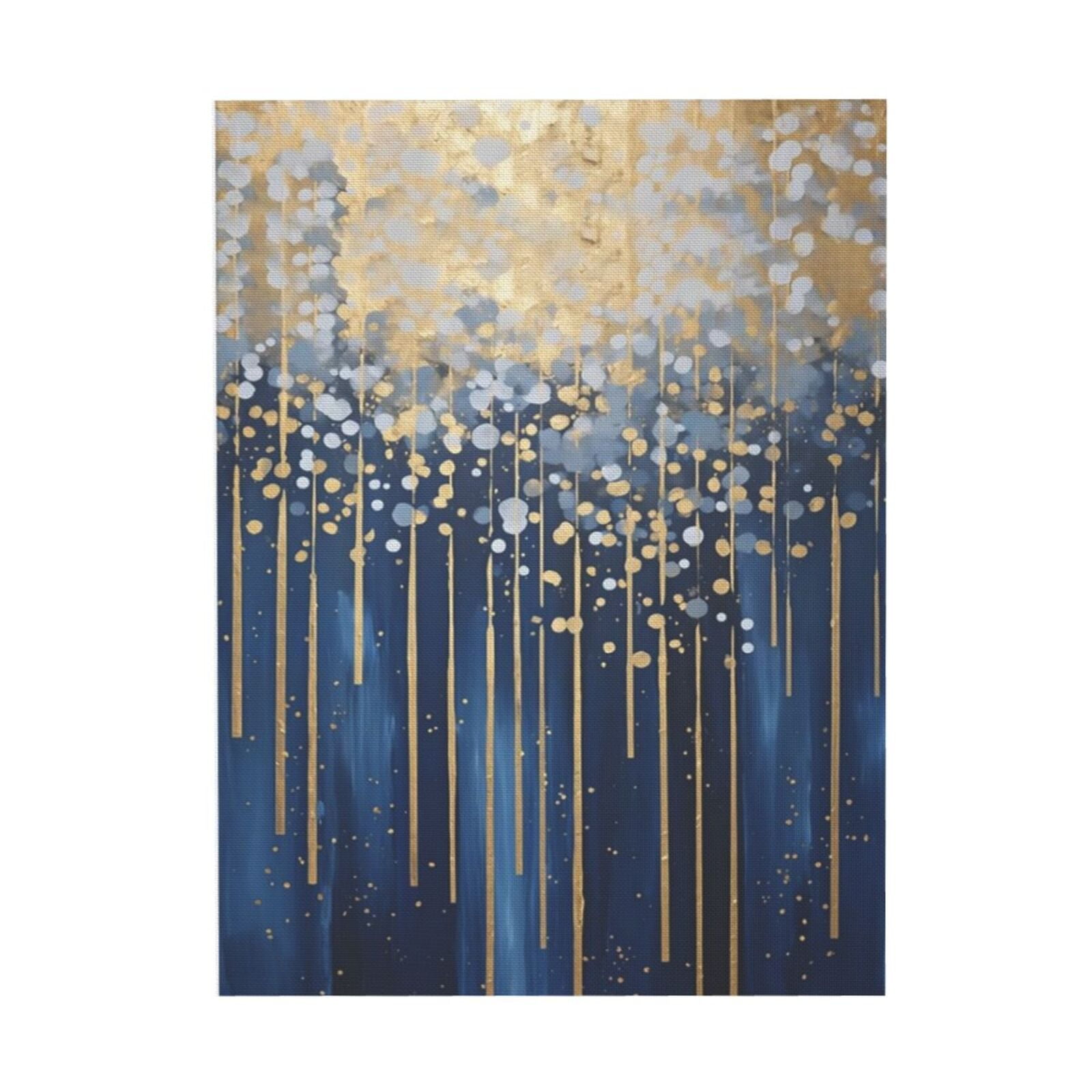 AEFER Blue Gold Abstract Wall Art Navy Blue Canvas Art Modern Abstract ...