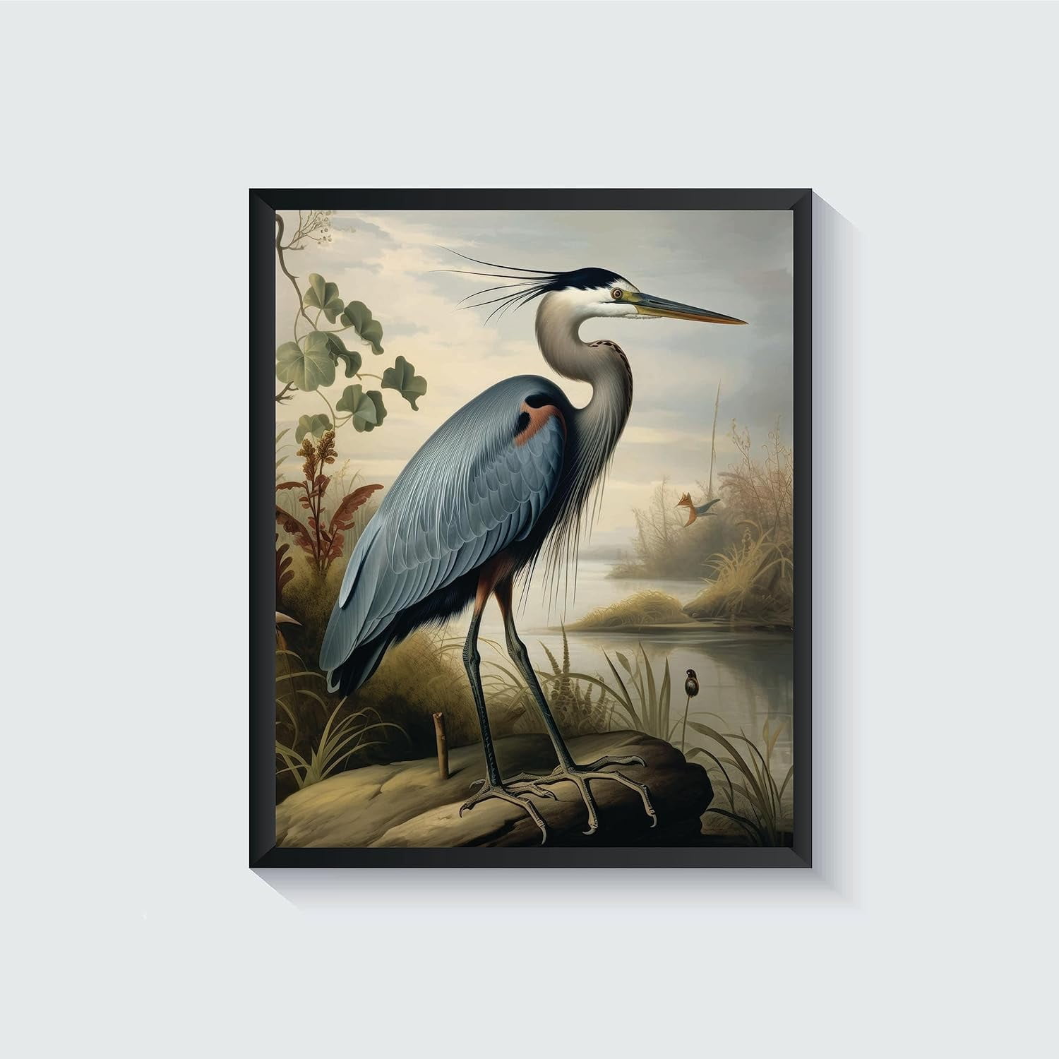 AEFER Blue Heron Poster Art Print Retro Vintage Bird Wall Art Poster ...