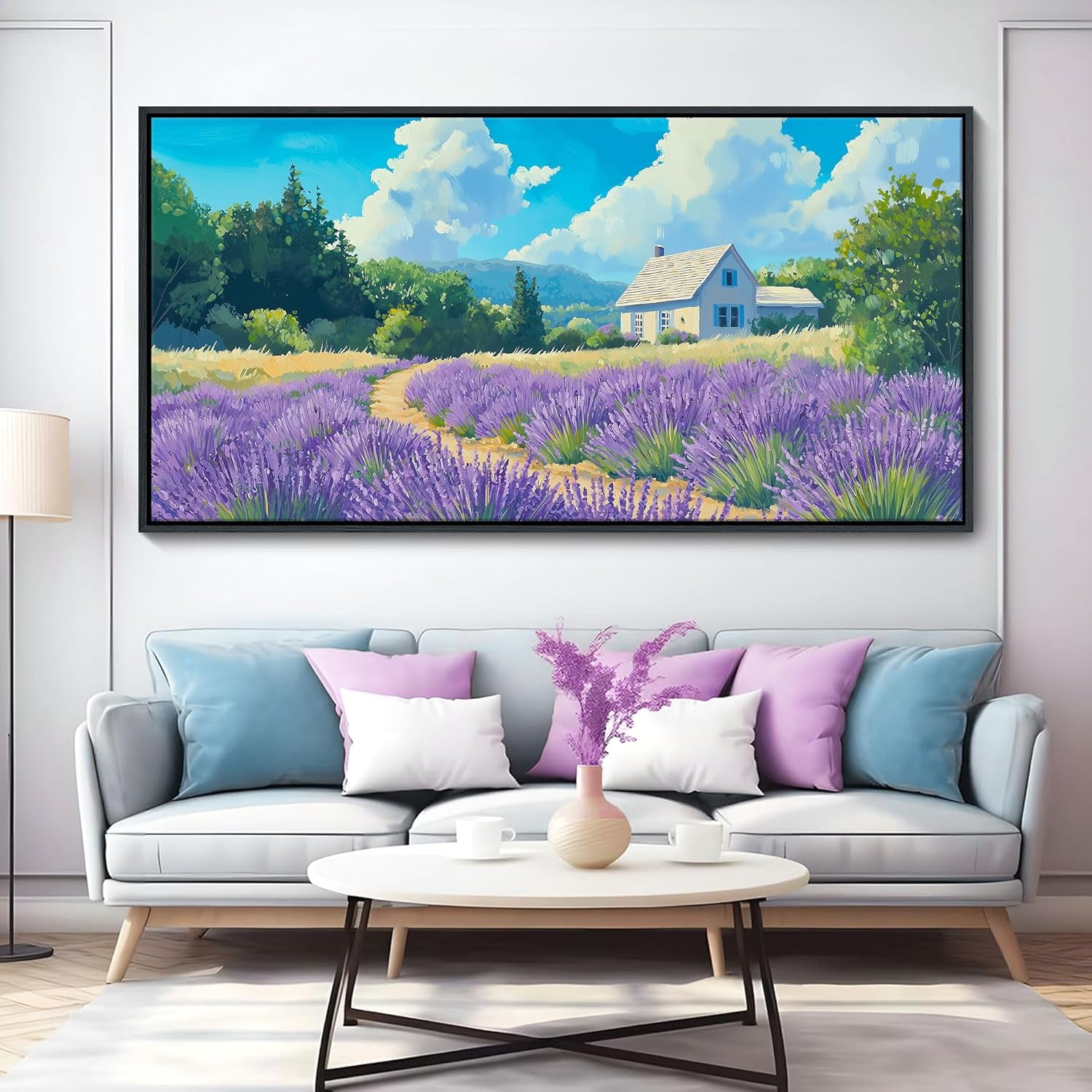 AEFER Blue Landscape Wall Art, Purple Lavender Rustic Cottage Spring ...