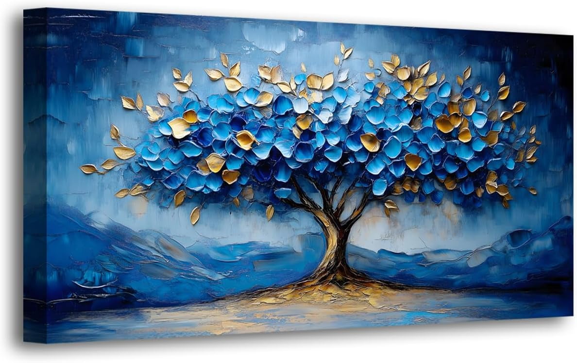 AEFER Blue Tree Abstract Pictures Canvas Wall Art for Living room ...