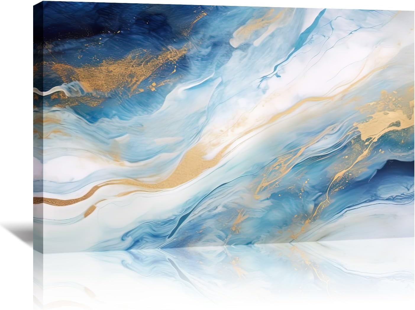 AEFER Blue and White Canvas Wall Art Abstract Marble Texture Picture ...