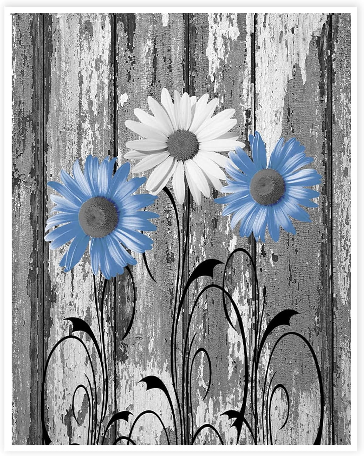 AEFER Blue and White Daisy Flower Wall Art for Bathroom Farmhouse ...