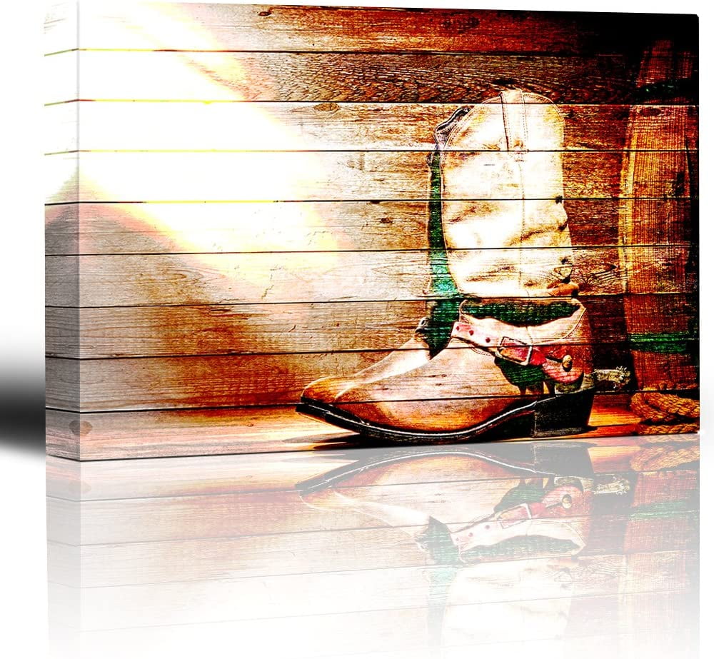 AEFER - Boot and Spurs on a Weathered Wood Background - Rustic Country and Western Artwork ...