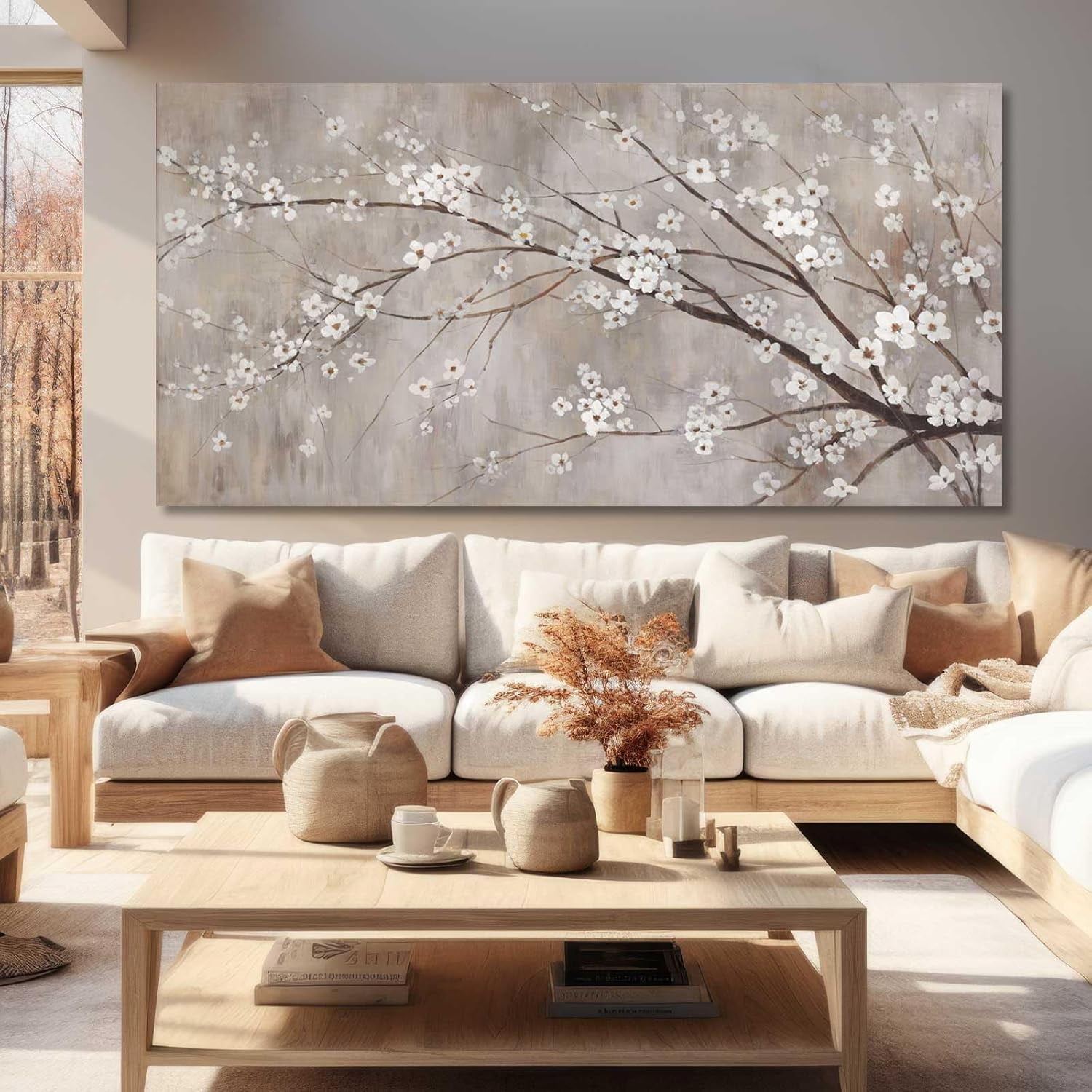 AEFER Botanical Wall Decor Paintings Canvas Wall Art White Flower ...