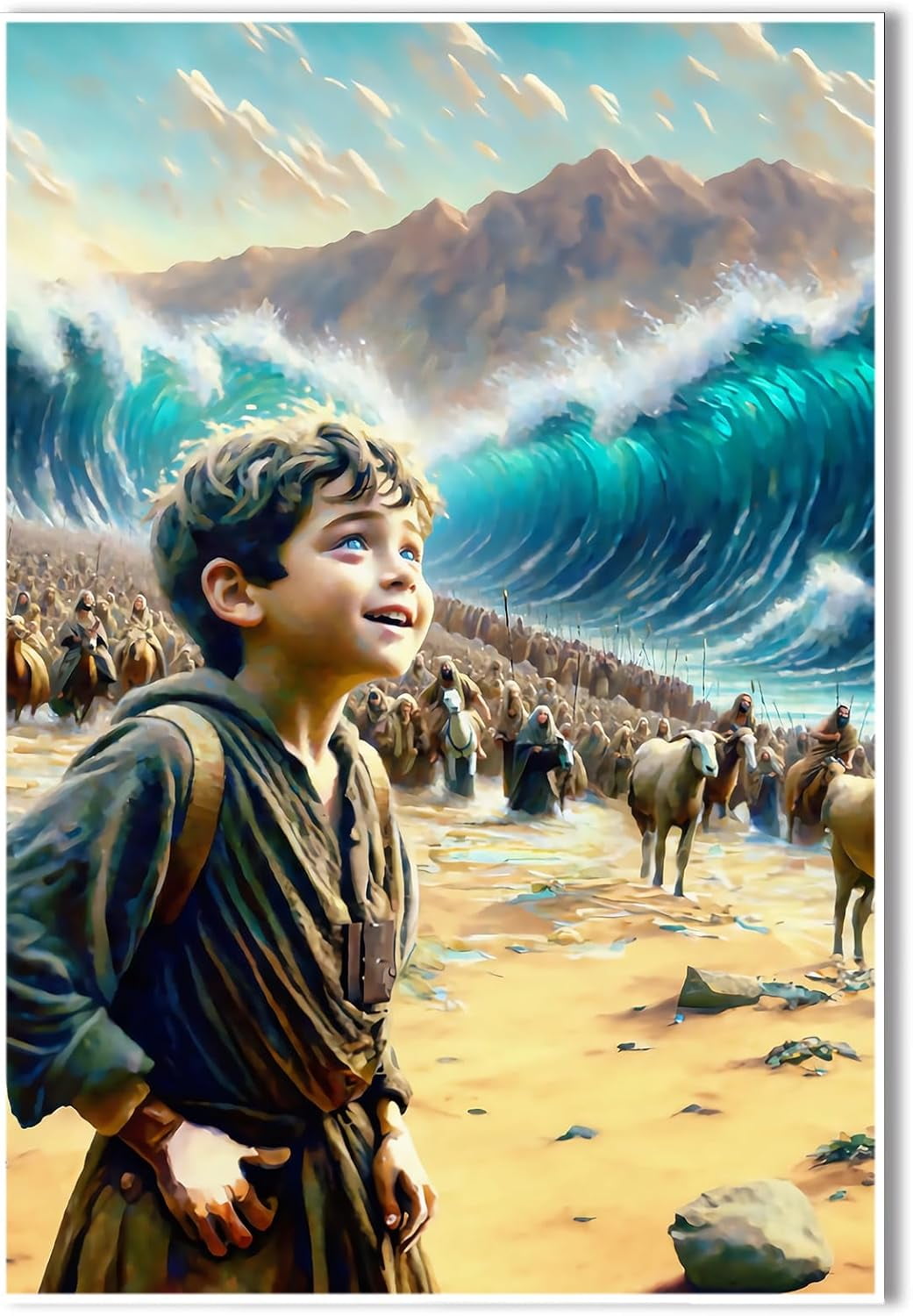 AEFER A Boy Walks Through The Parted Red Sea Portrait of Jesus on Wall ...