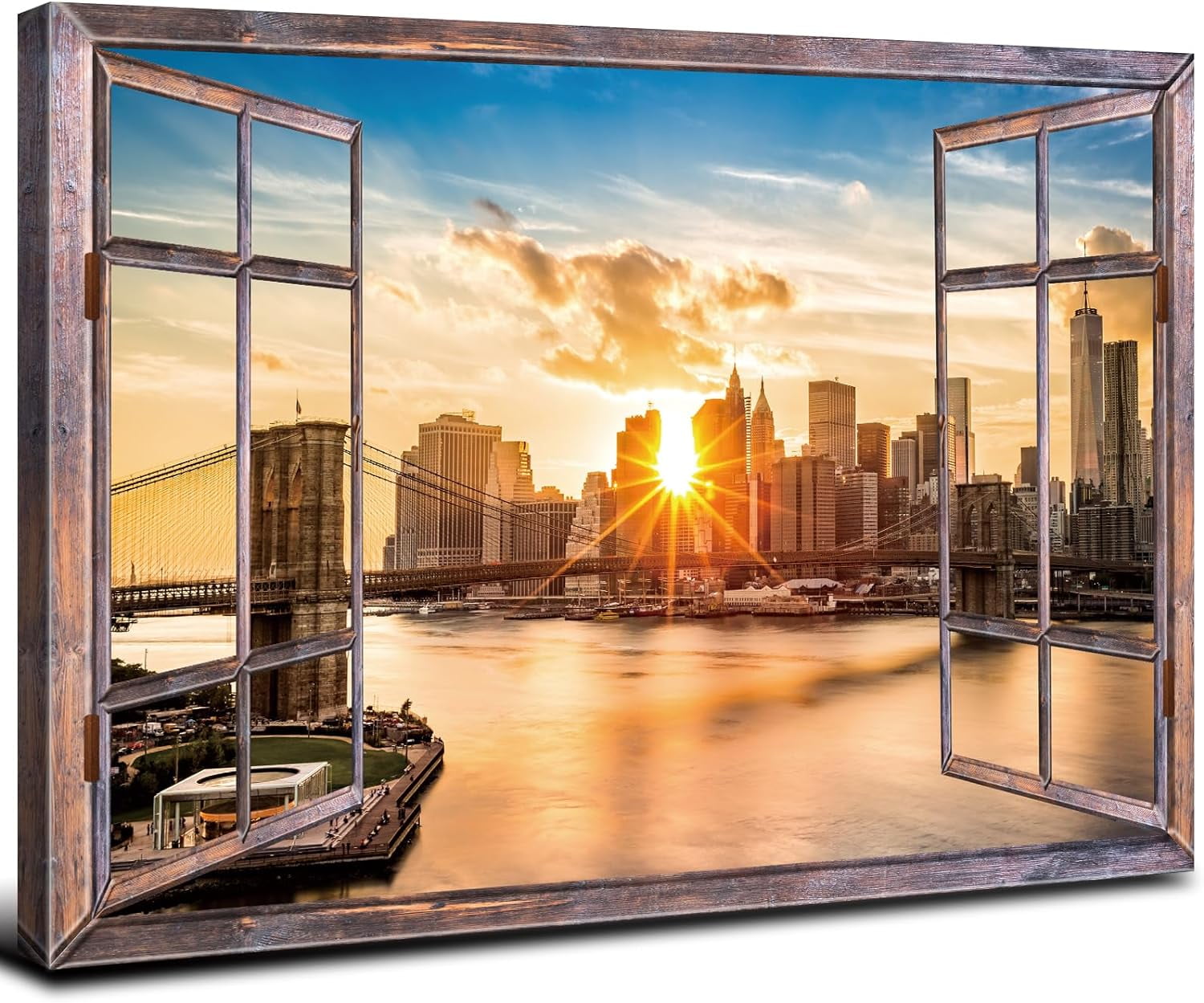 AEFER Brooklyn Bridge Canvas Wall Art Window View New York City ...