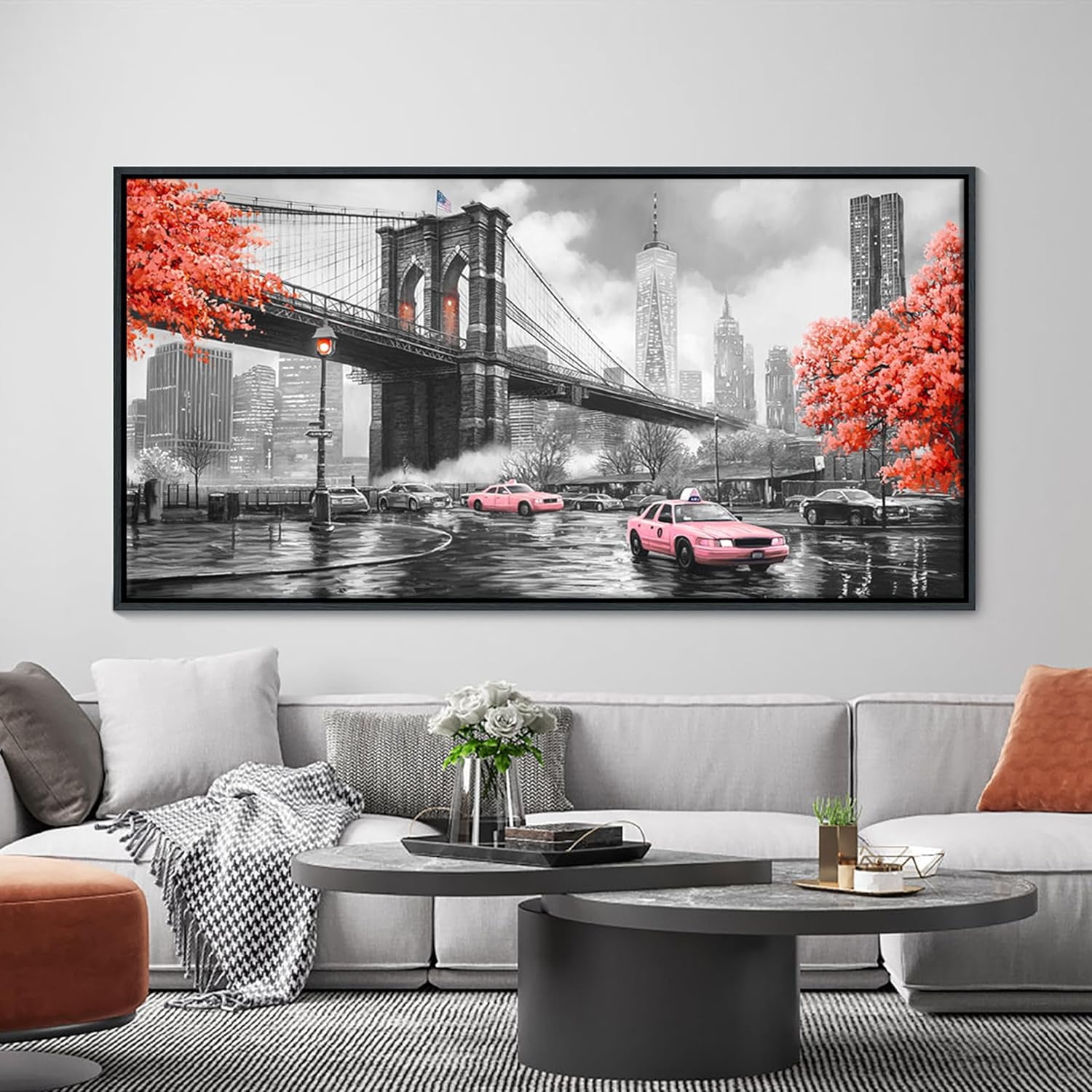 AEFER Brooklyn Bridge Wall Art for Living Room Black and white Office Decoration Prints Panorama ...