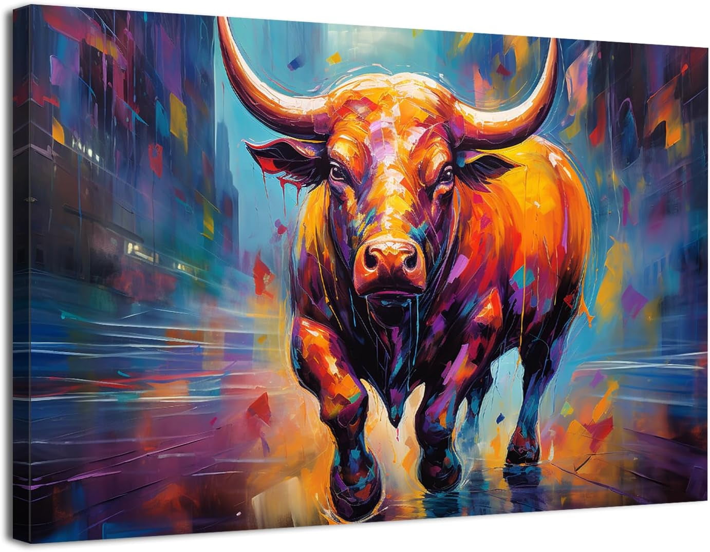 AEFER Bull Canvas Wall Art for Office Decor Colorful Cow Canvas ...