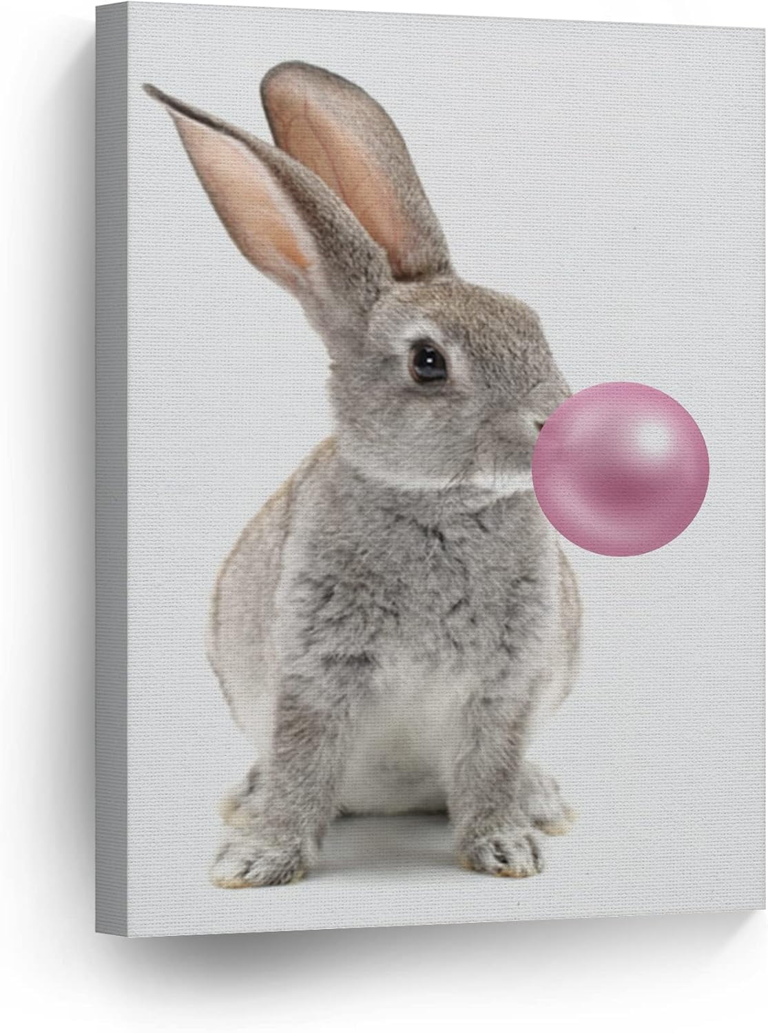 AEFER Bunny Rabbit Animal Decor Bubble Gum Art Pink Canvas Print Wall ...