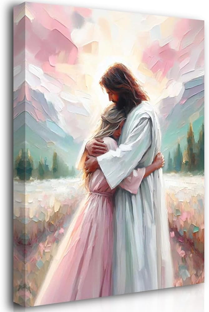 AEFER Calming Embrace,Modern Christian Art Jesus Hugs Girl Pictures ...