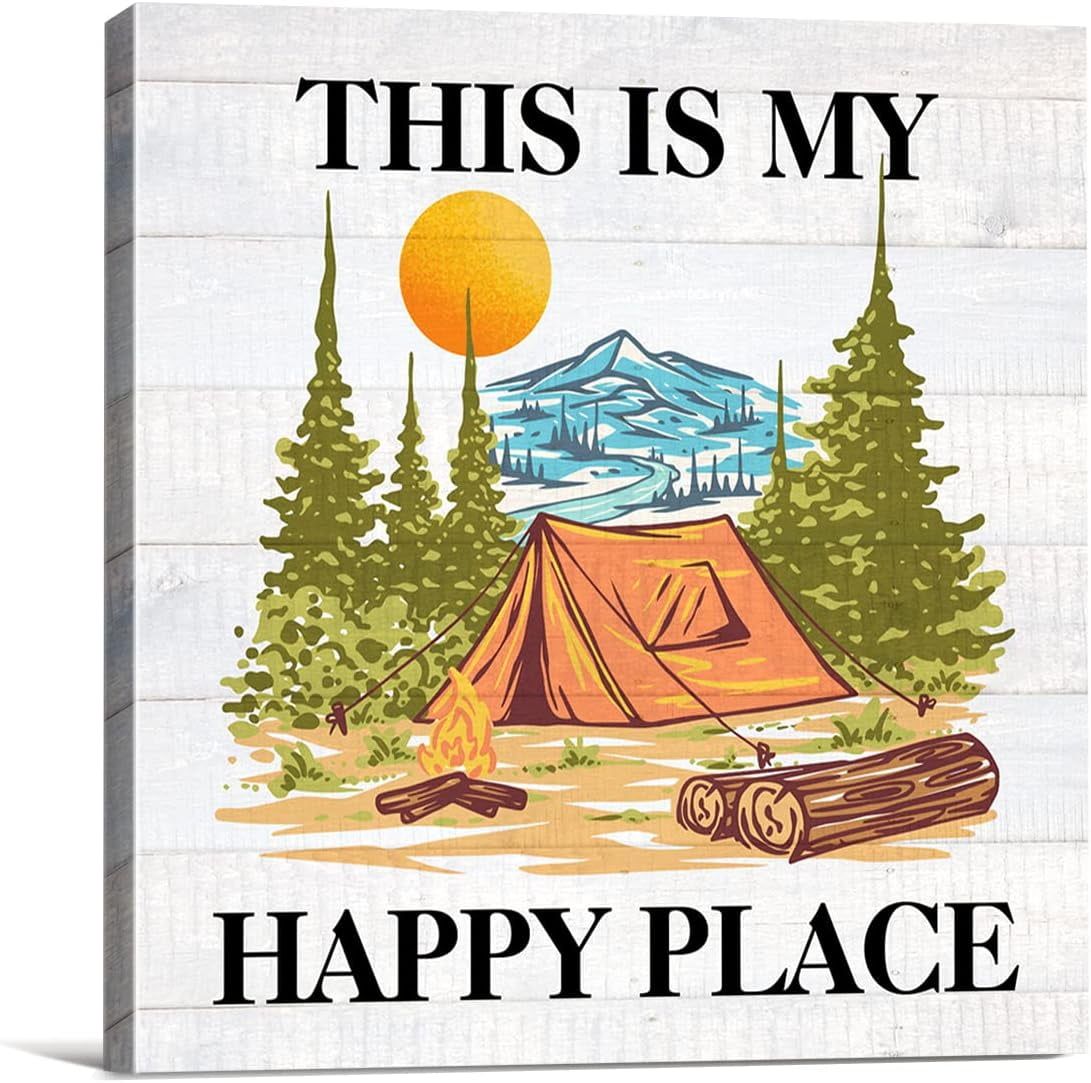 AEFER Camping My Happy Place Farmhouse Canvas Print Wall Art Decor ...