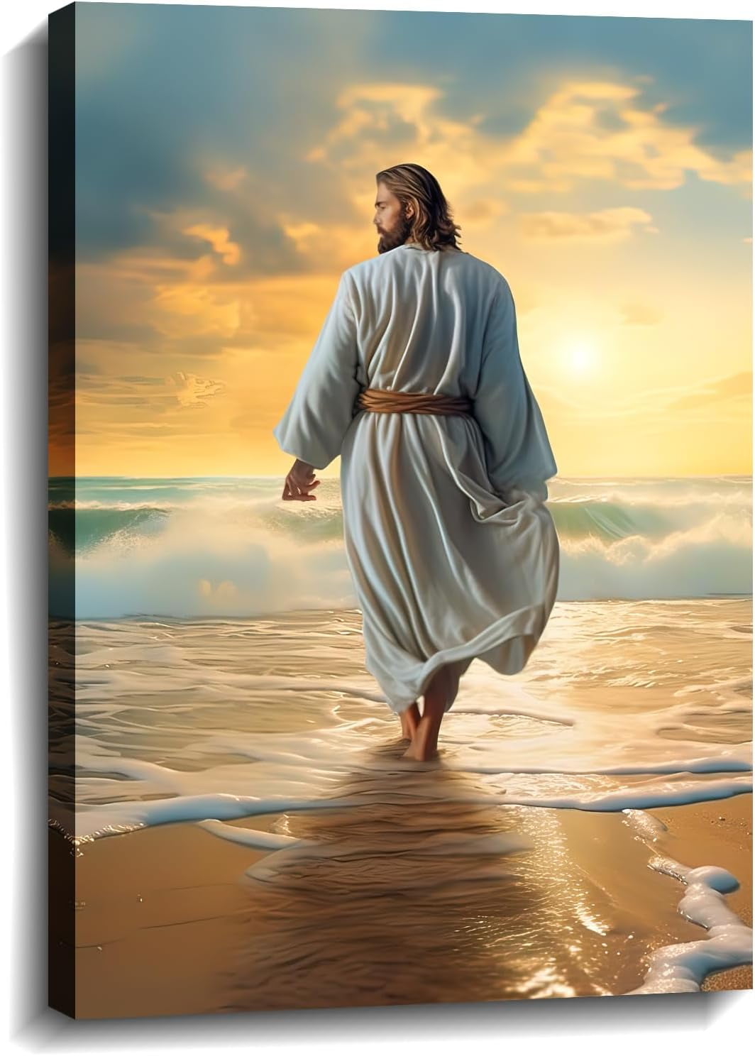 AEFER Canvas Peints Wall Art Jesus Walking on Beach Picture Religious ...
