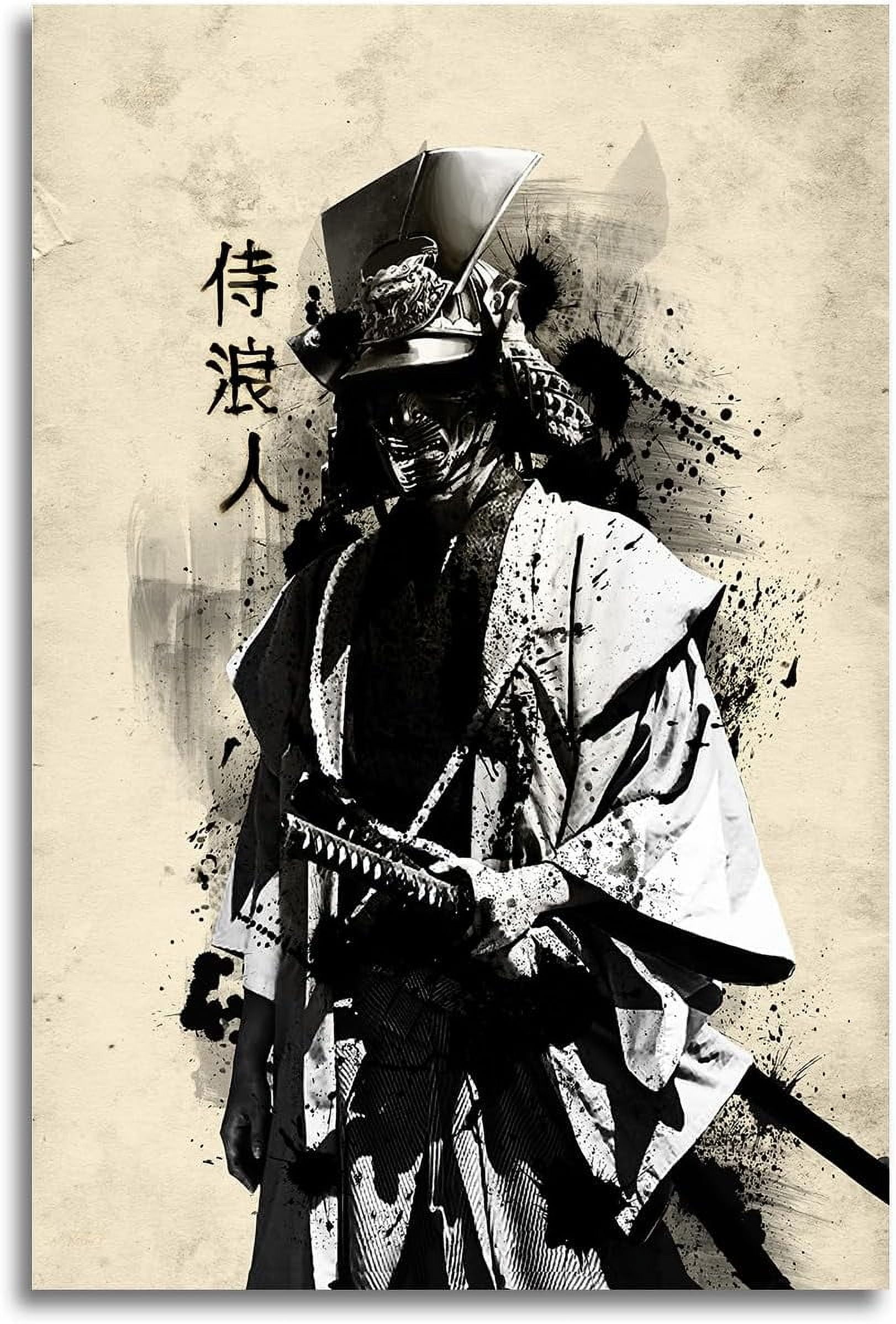 AEFER Canvas Poster Oil Painting Japanese Bushido Samurai Ronin Modern ...