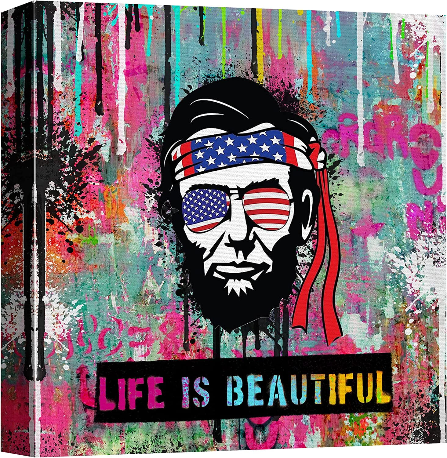 AEFER Canvas Print Wall Art Abraham Lincoln Aviator Glasses Spray Paint ...