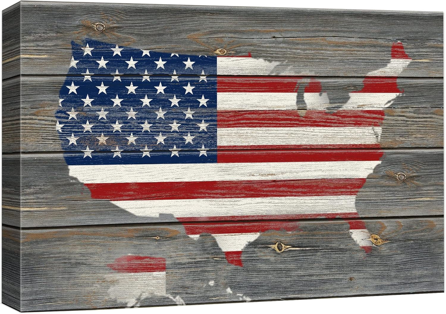 AEFER Canvas Print Wall Art American Flag Over United States Map on ...