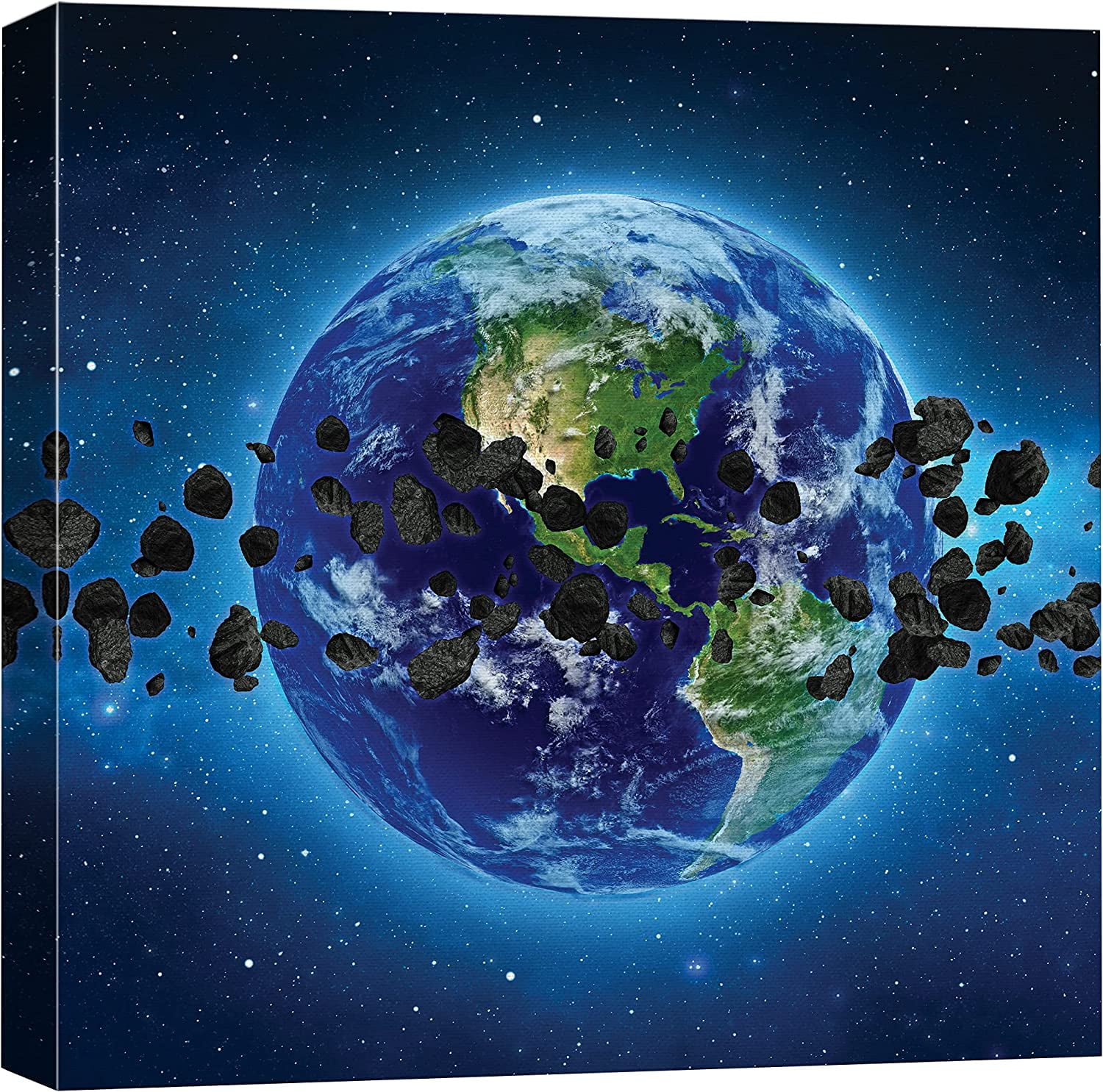 AEFER Canvas Print Wall Art Asteroids Float Around Planet Earth & Stars ...