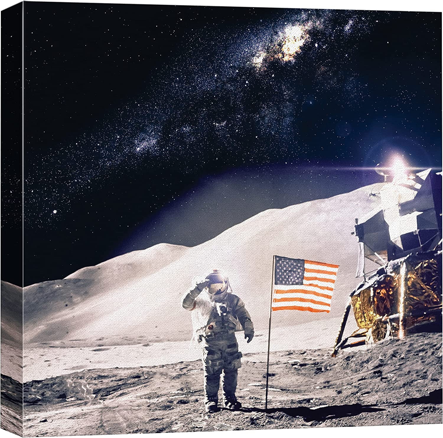 AEFER Canvas Print Wall Art Astronaut with Moon Rover Saluting American ...