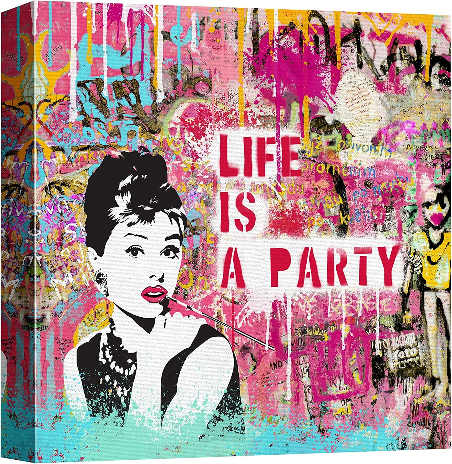 AEFER Canvas Print Wall Art Audrey Hepburn Banksy Spray Paint Portrait ...