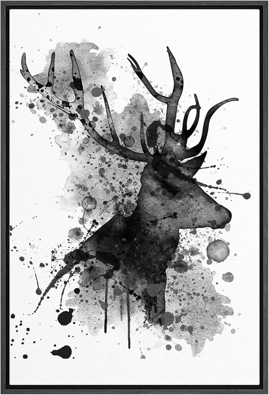 AEFER Canvas Print Wall Art Black Moose & Paint Splatter Animals ...