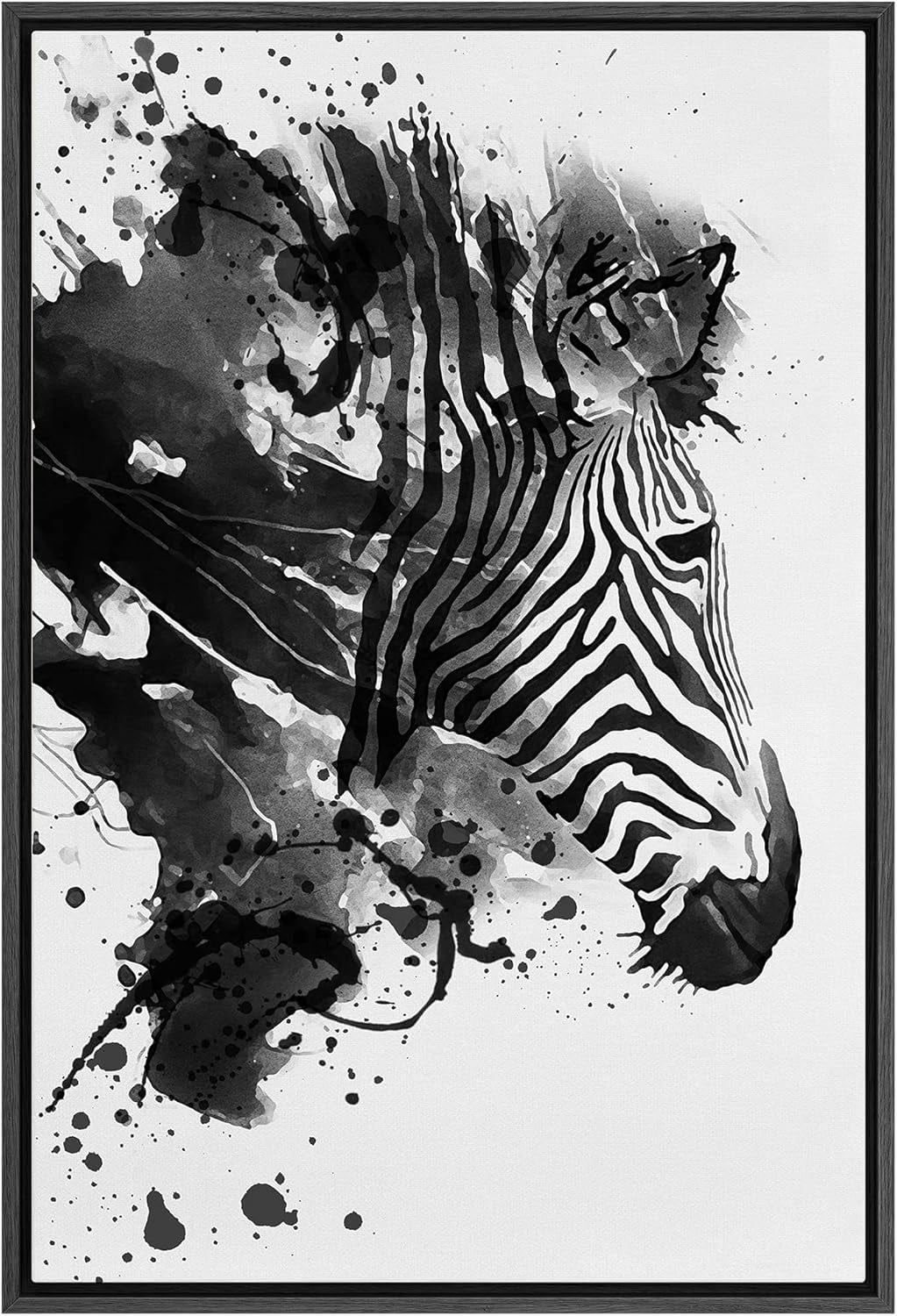 AEFER Canvas Print Wall Art Black Zebra & Paint Splatter Animals ...