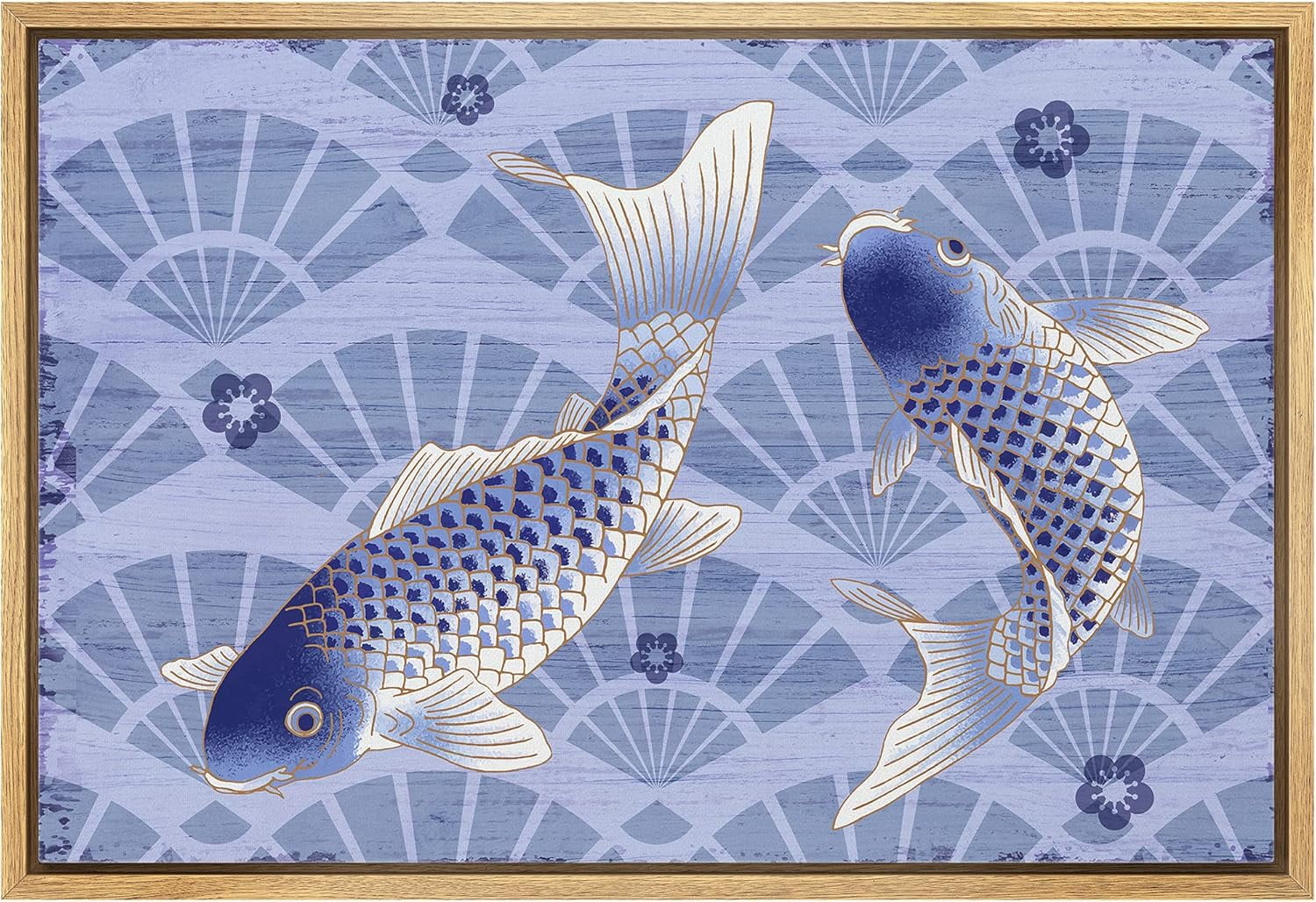 AEFER Canvas Print Wall Art Blue Koi Fish on Fan Line Art Geometric ...