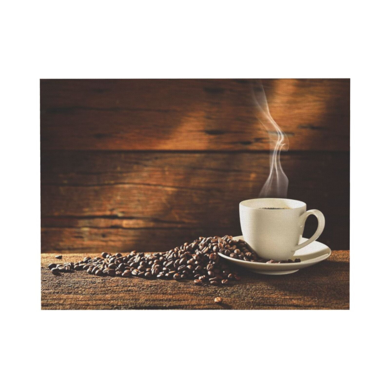 AEFER Canvas Print Wall Art Cafe Espresso on Bed of Coffee Beans with ...