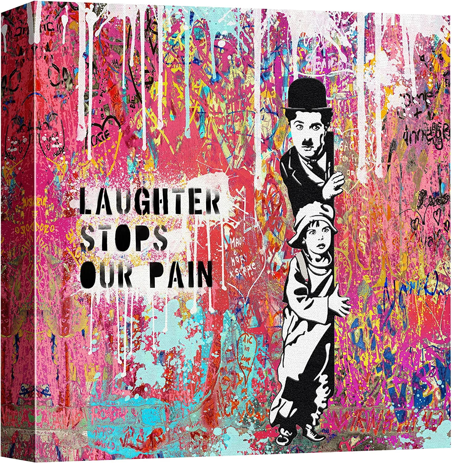 AEFER Canvas Print Wall Art Charlie Chaplin Colorful Spray Paint View ...
