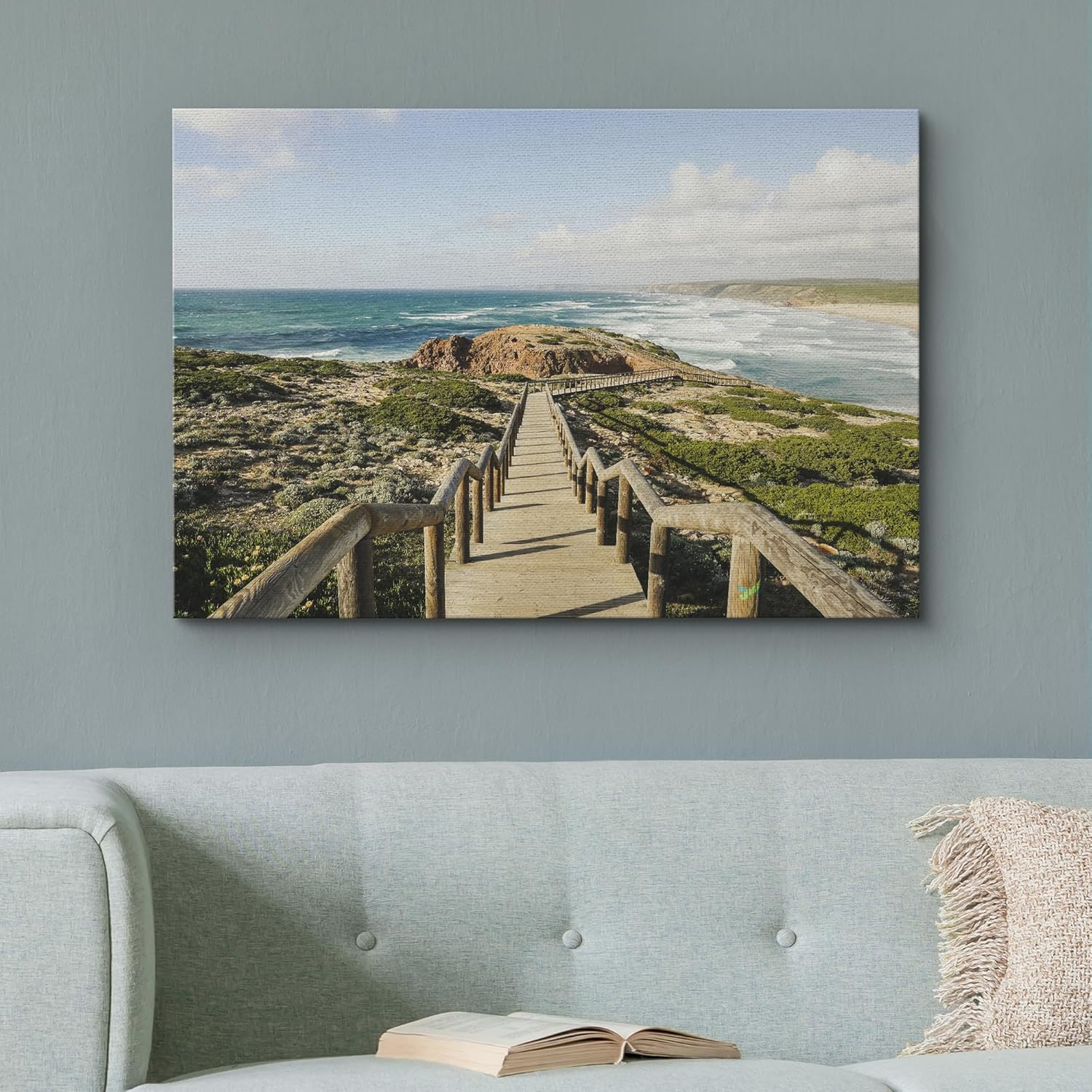 AEFER Canvas Print Wall Art Coastal Boardwalk Path Ocean View ...