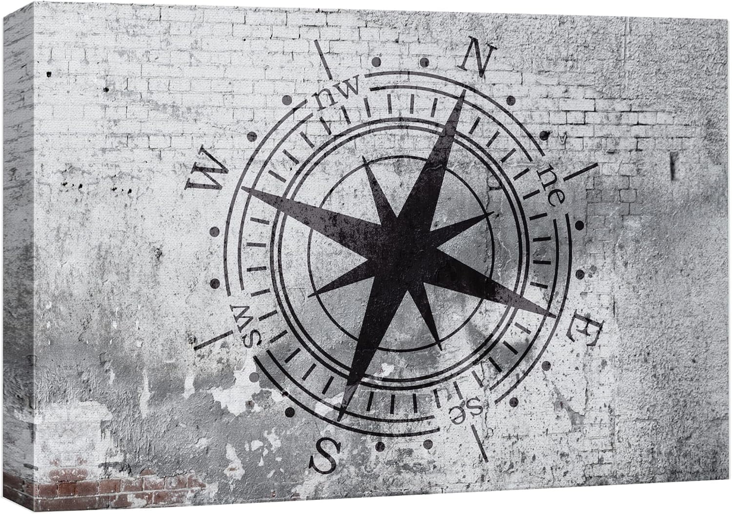 AEFER Canvas Print Wall Art Compass on Gritty Gray City Brick Wall ...