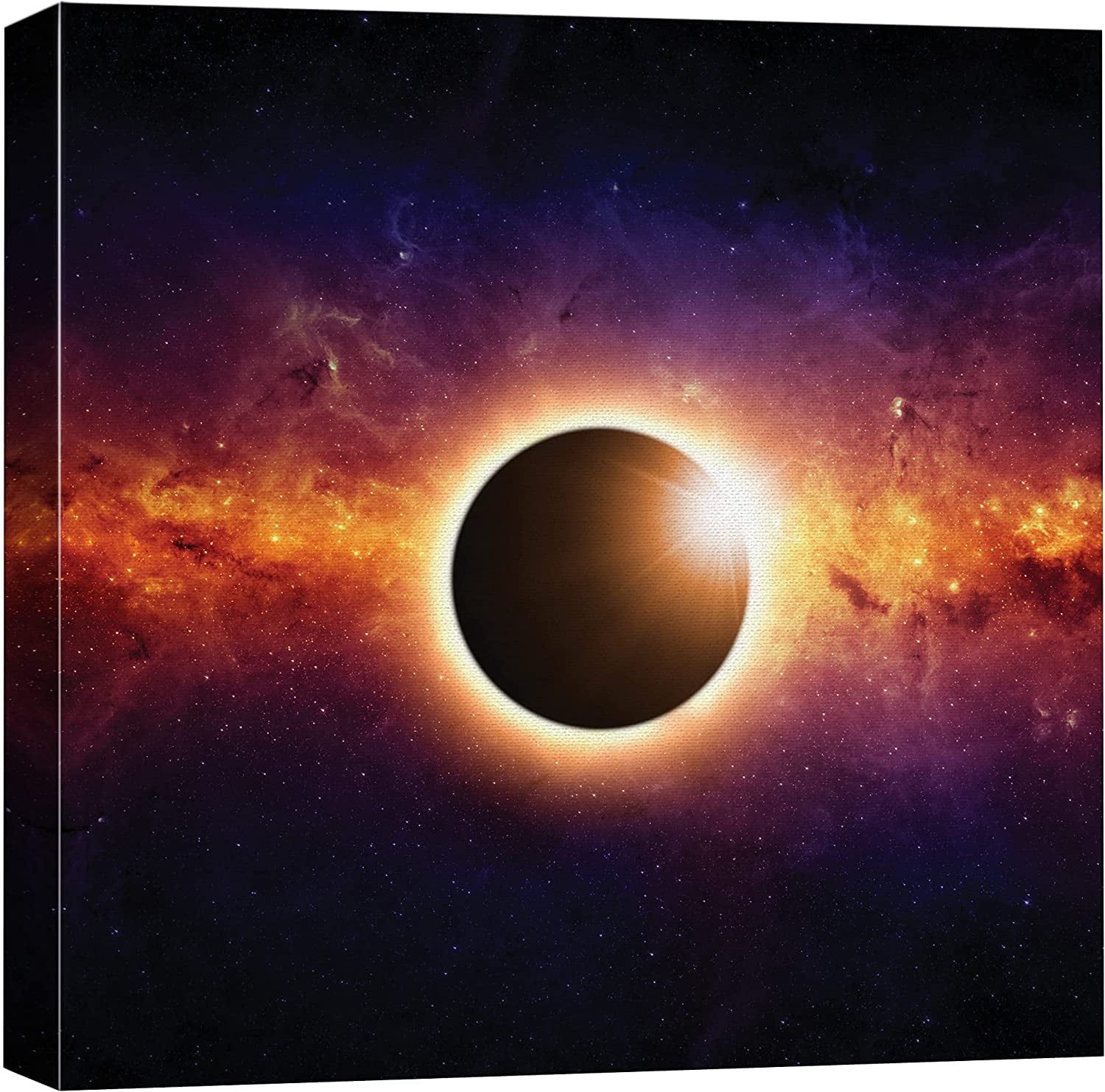 AEFER Canvas Print Wall Art Dark Solar Eclipse in The Purple & Orange ...