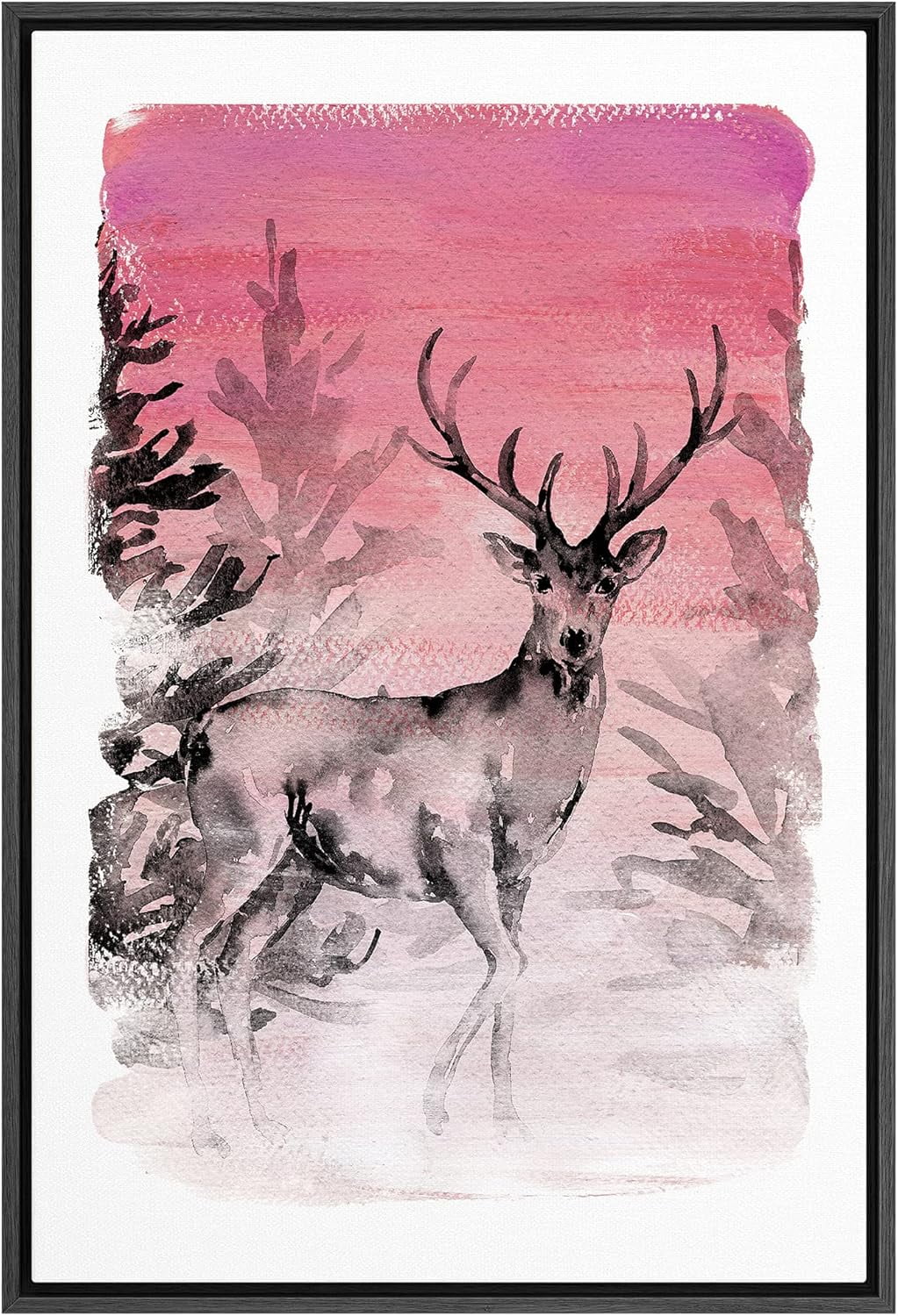 AEFER Canvas Print Wall Art Deer in the Pink Forest Nature Wilderness ...