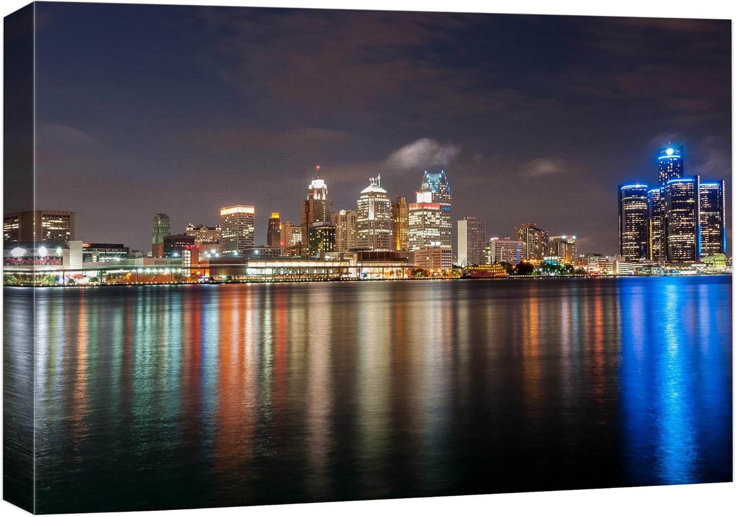 AEFER Canvas Print Wall Art Detroit, Michigan City Night Skyline ...