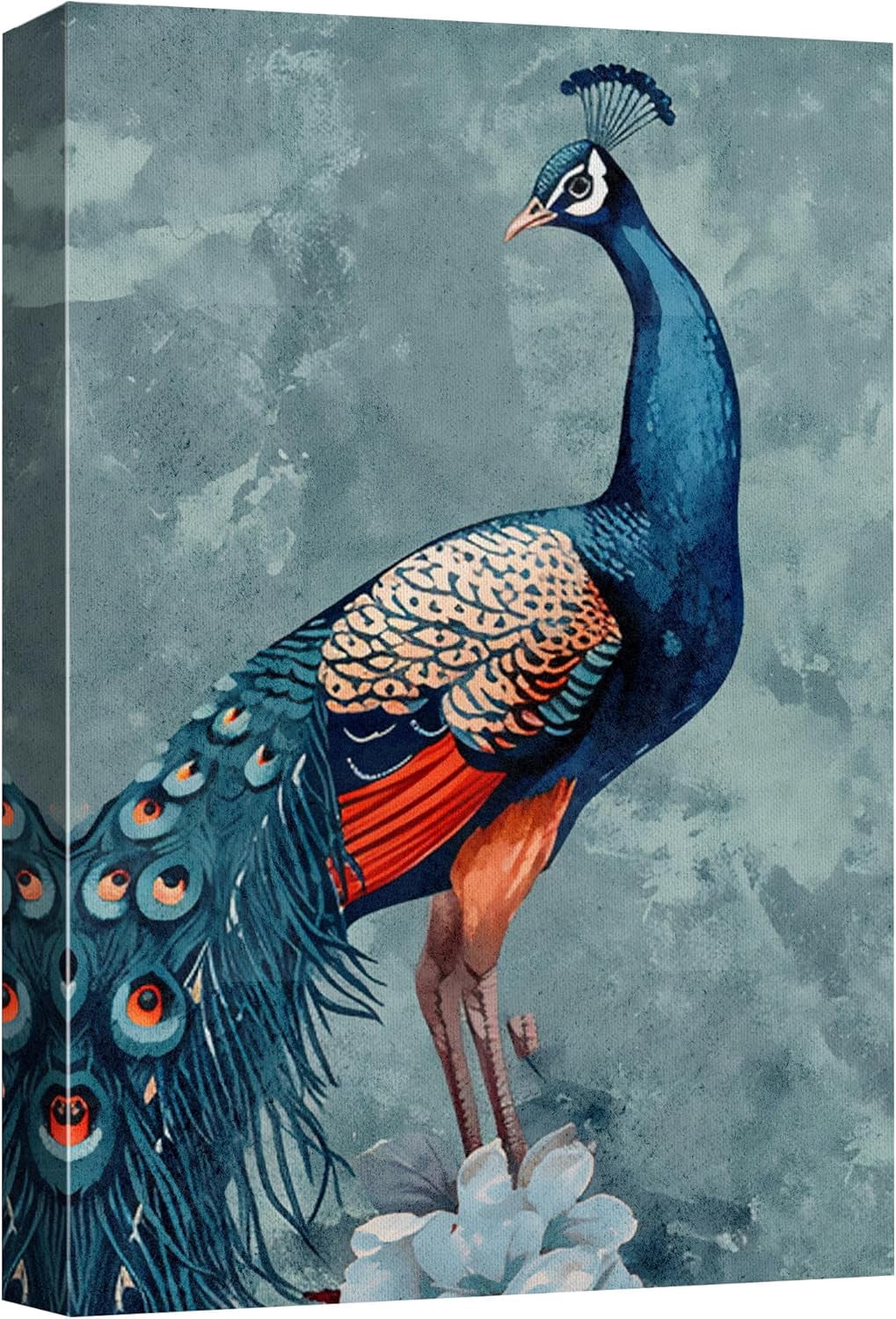 AEFER Canvas Print Wall Art Elegant Peacock Vibrant Blue and Orange ...