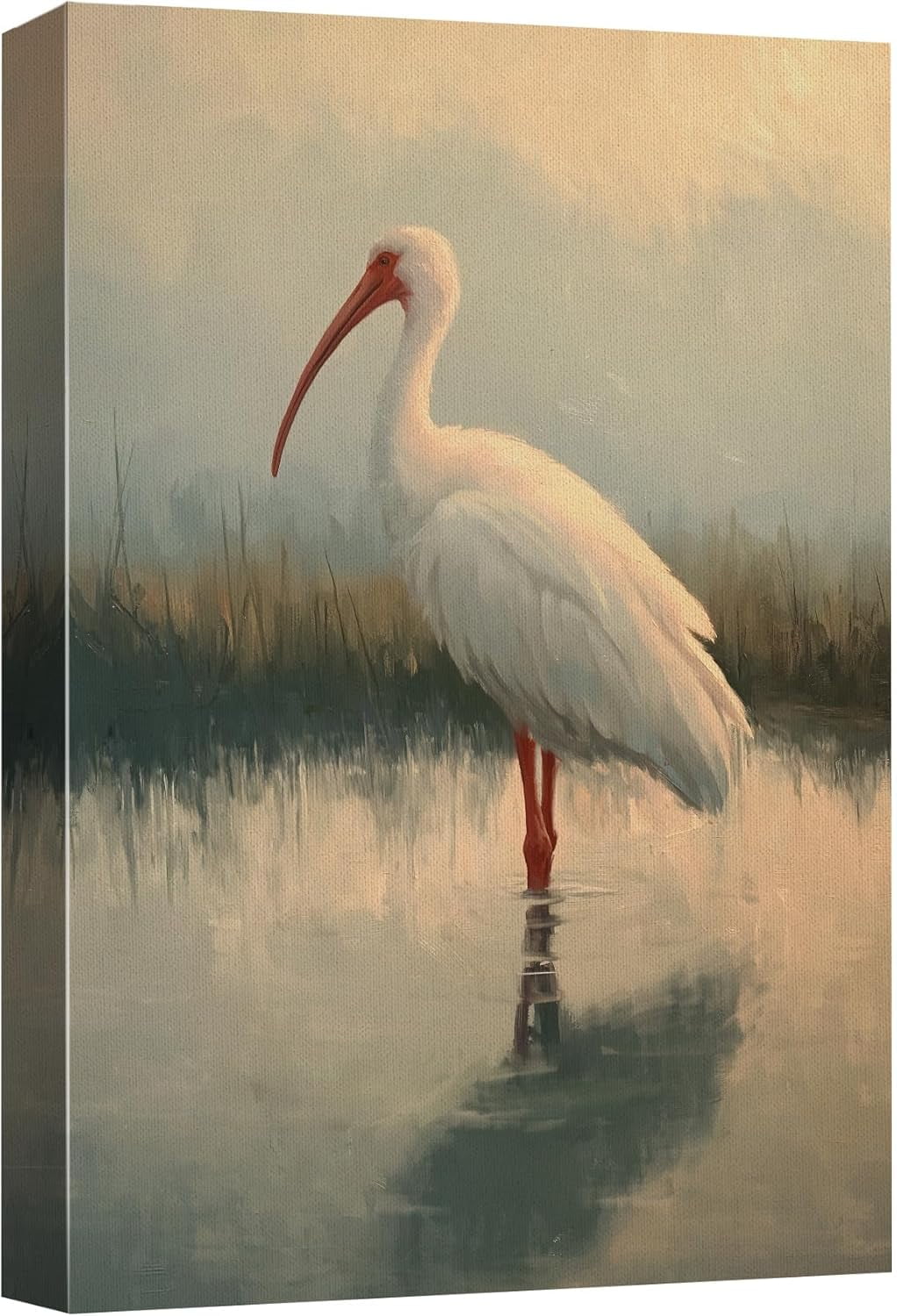 AEFER Canvas Print Wall Art Elegant White Ibis Standing in Serene ...
