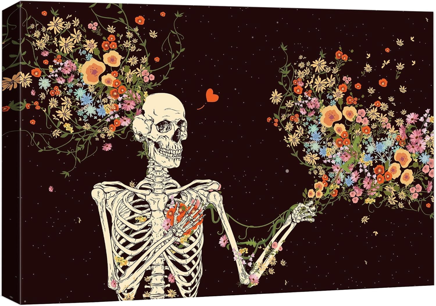 AEFER Canvas Print Wall Art Floral Skeleton Skull Horror Gothic ...