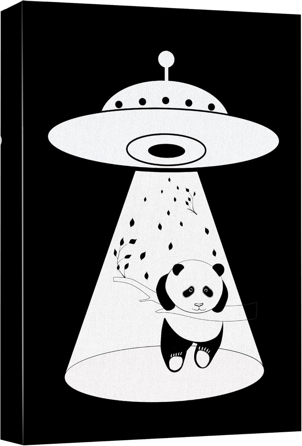 AEFER Canvas Print Wall Art Forest Panda Alien UFO Abduction Silhouette ...