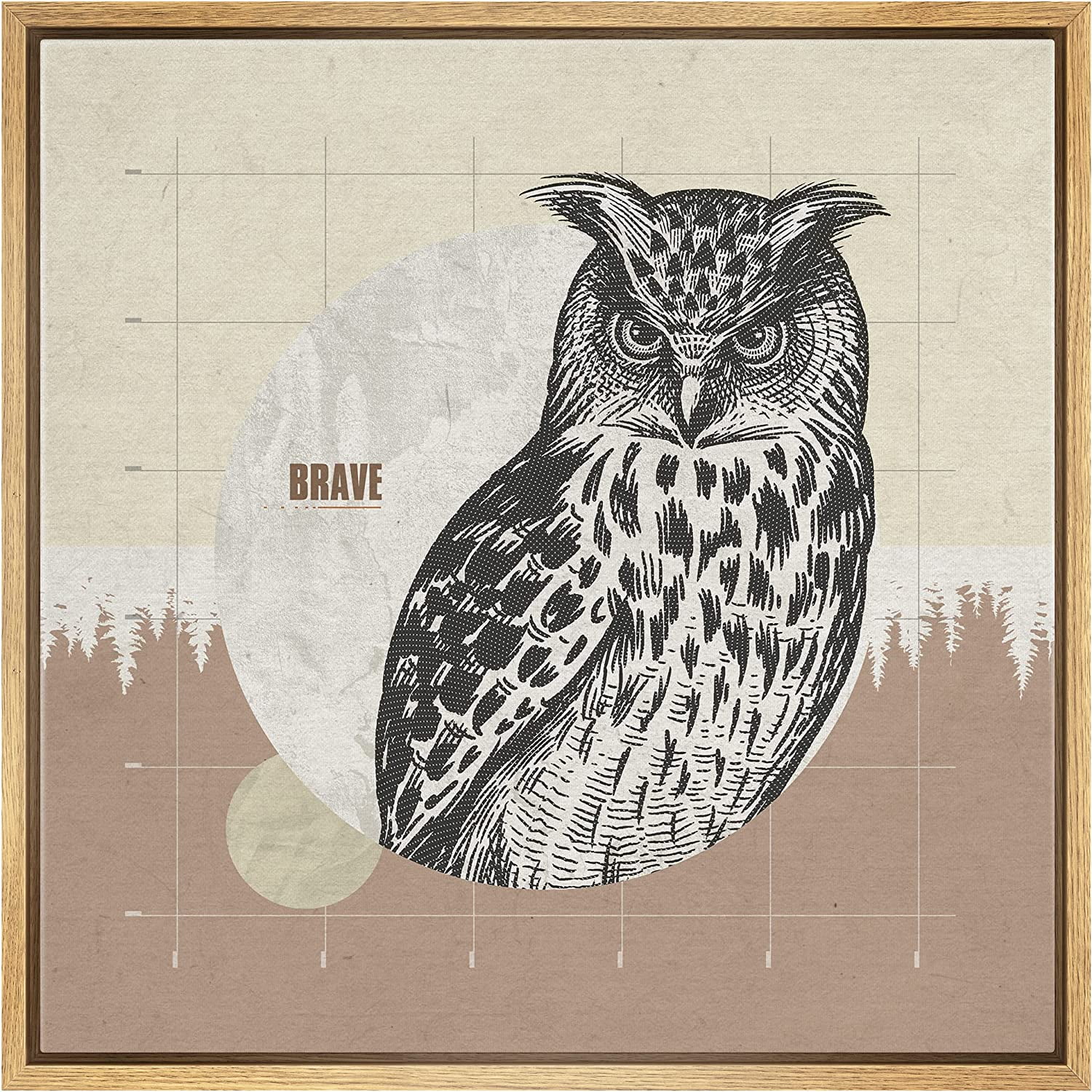 AEFER Canvas Print Wall Art Geometric Forest Grid Brave Owl Sketch ...