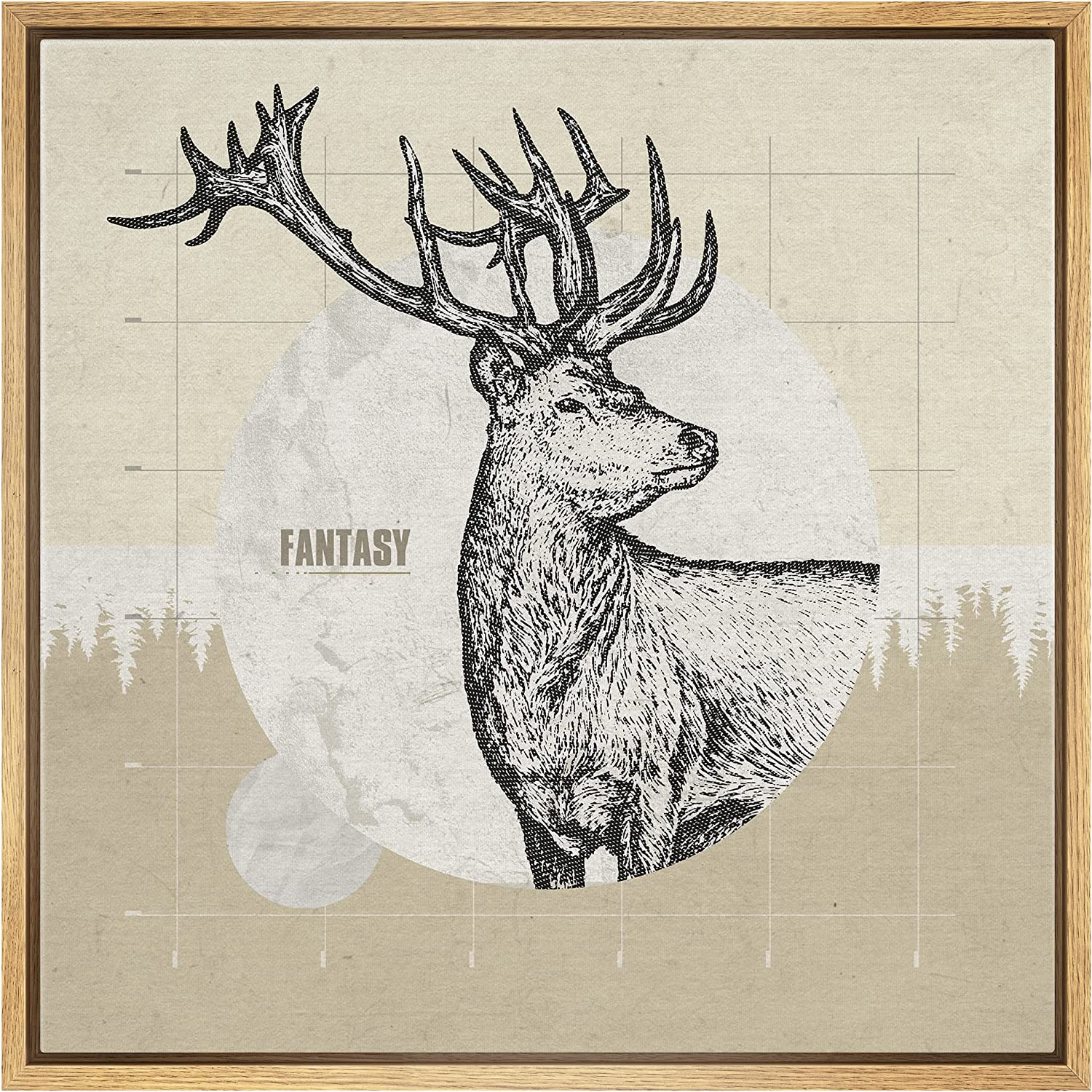 AEFER Canvas Print Wall Art Geometric Forest Grid Deer Fantasy Sketch ...