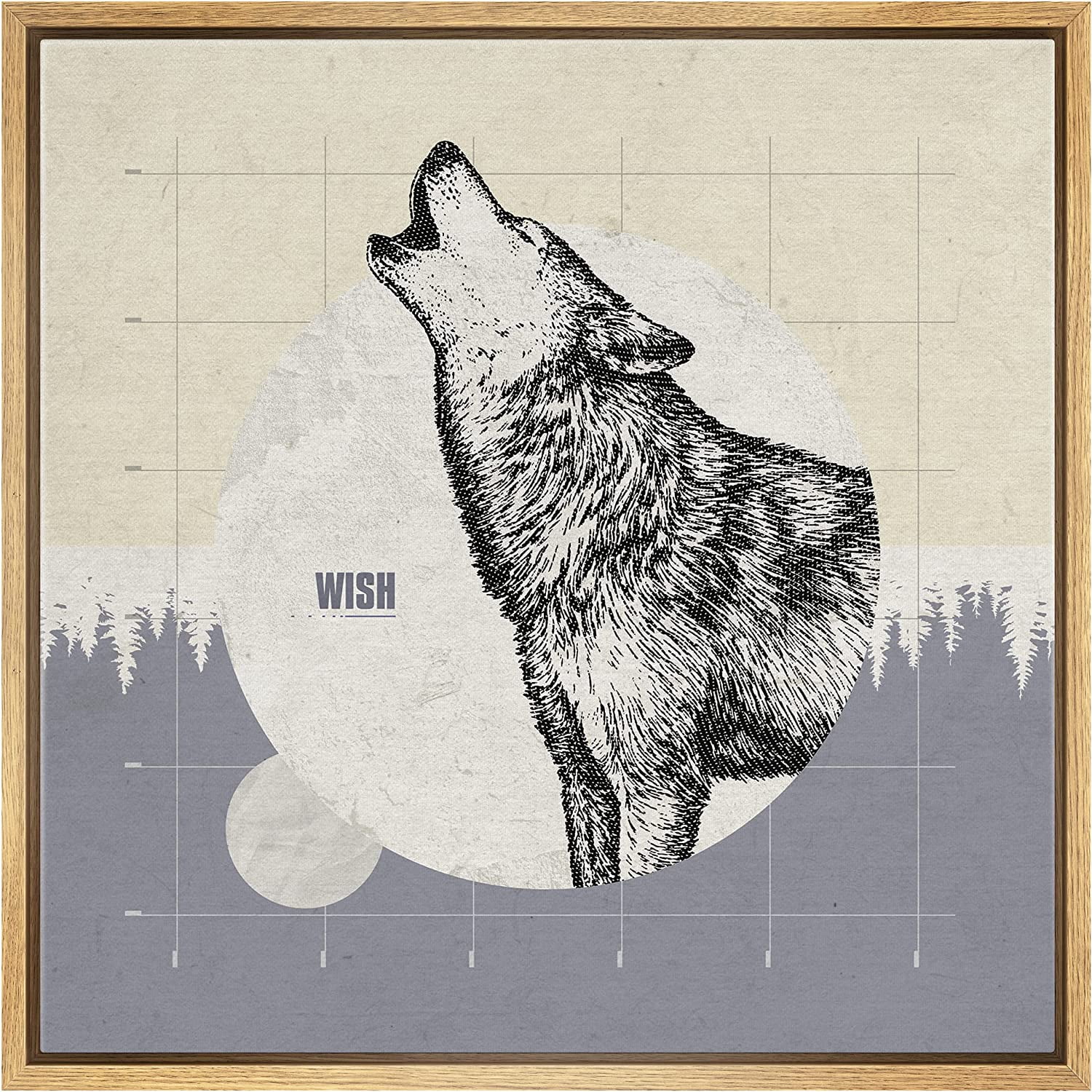 AEFER Canvas Print Wall Art Geometric Forest Grid Wish Wolf Sketch ...