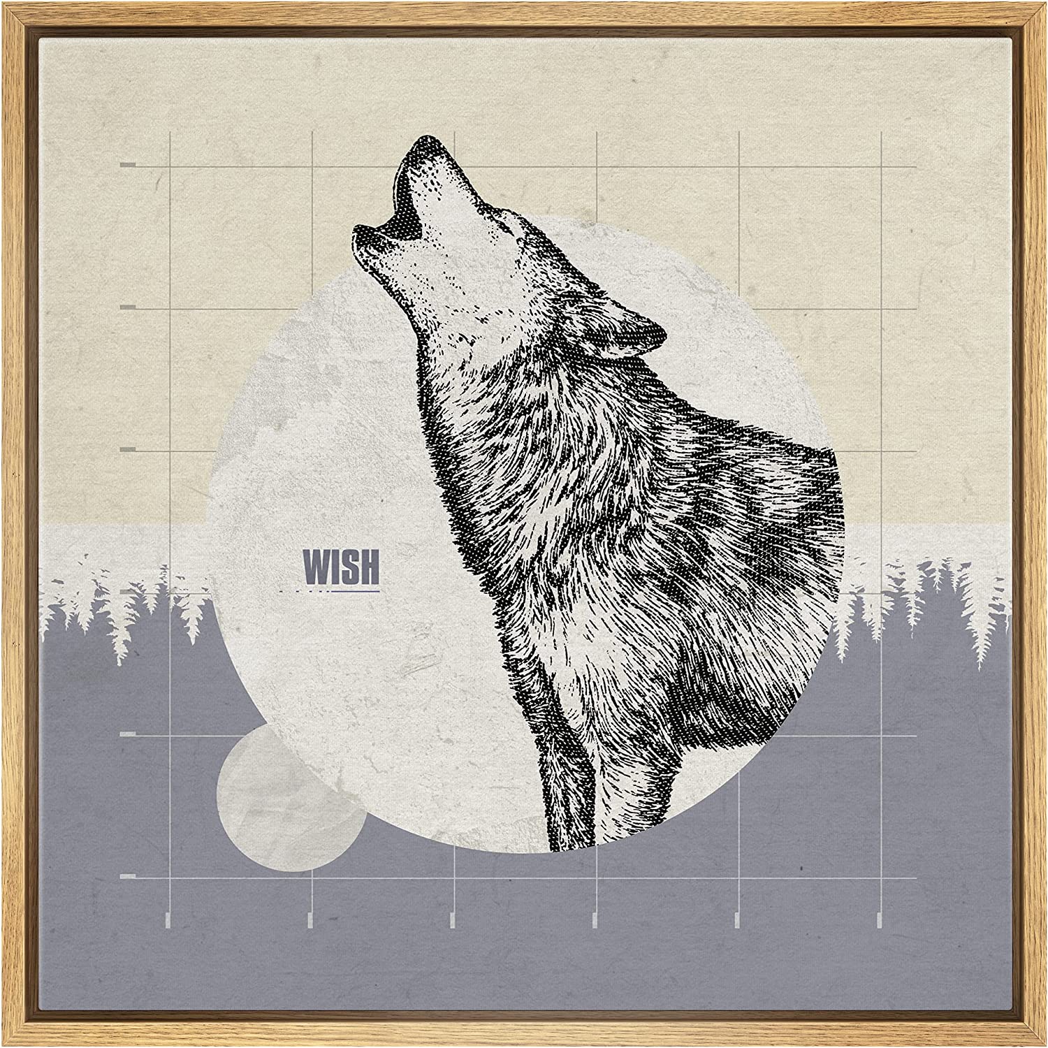 AEFER Canvas Print Wall Art Geometric Forest Grid Wish Wolf Sketch ...