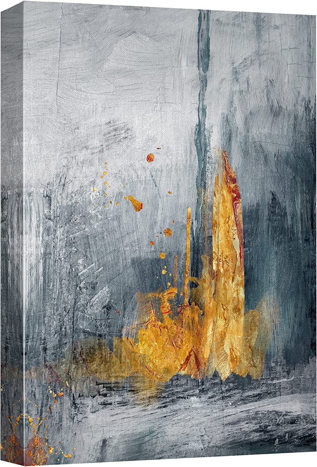 AEFER Canvas Print Wall Art Gold Paint Stroke Explosion on Gray Background Abstract Shapes ...