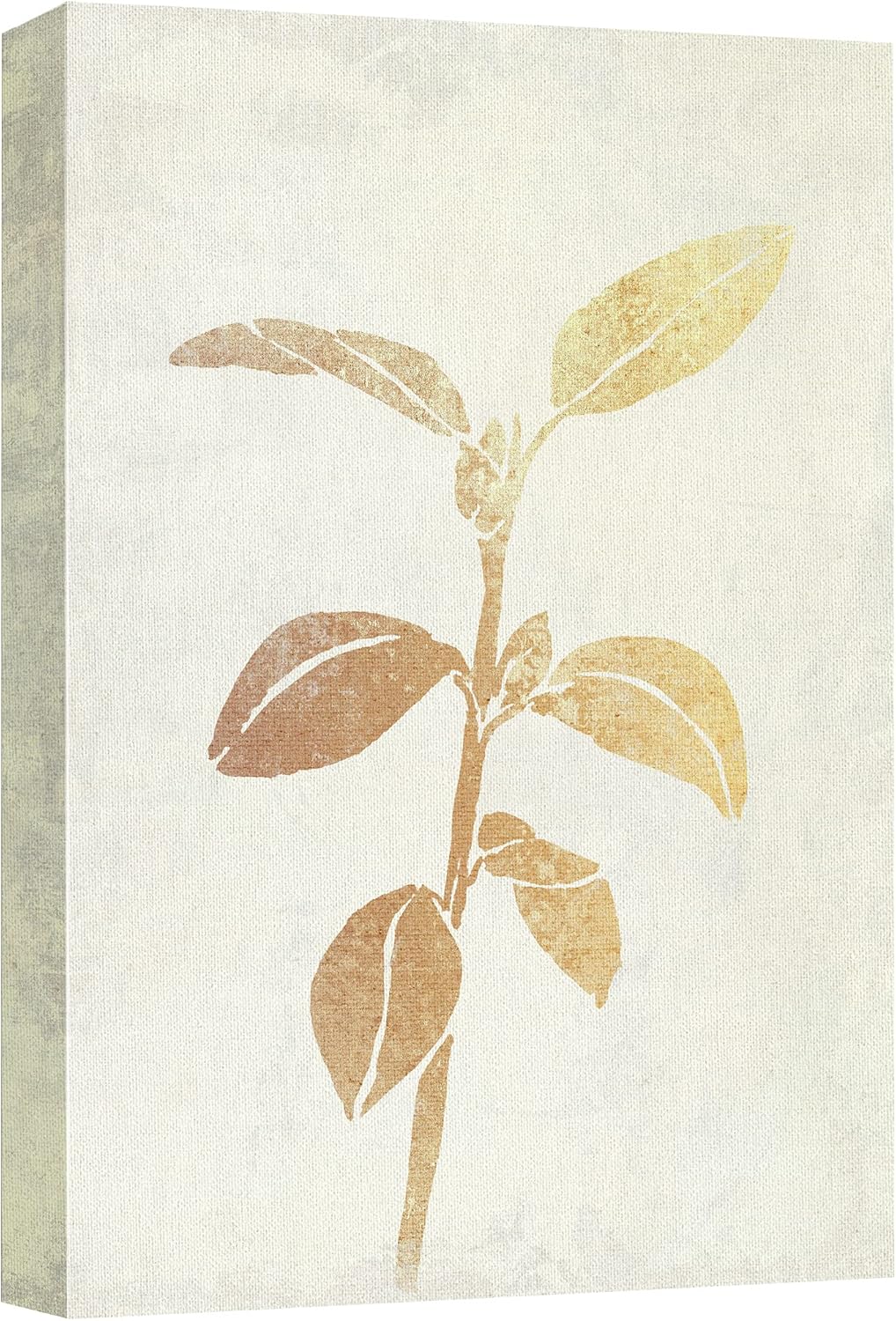 AEFER Canvas Print Wall Art Golden Sprouting Leaf Silhouette Floral ...