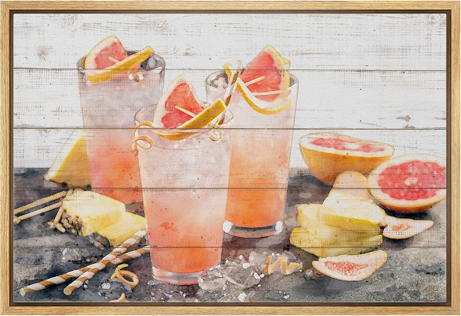 AEFER Canvas Print Wall Art Grapefruit & Pineapple Cocktails on Wood ...