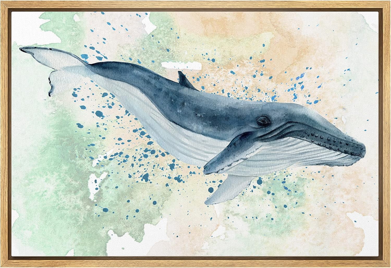 AEFER Canvas Print Wall Art Humpback Whale in Green & Yellow Watercolor ...