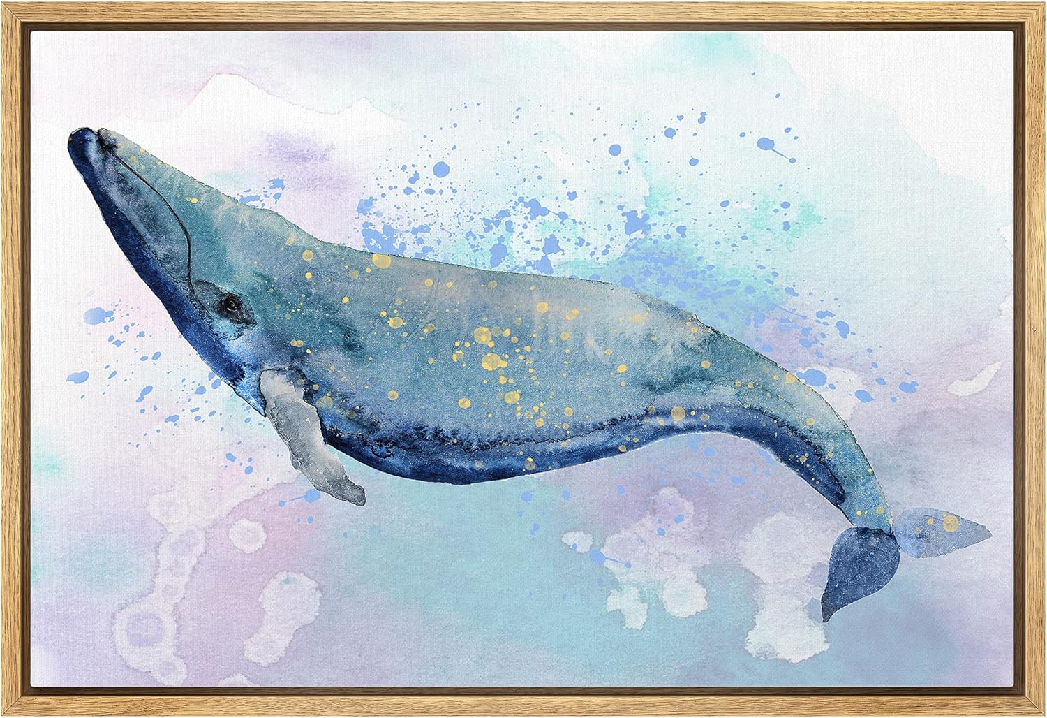AEFER Canvas Print Wall Art Humpback Whale Swims Through Watercolors ...