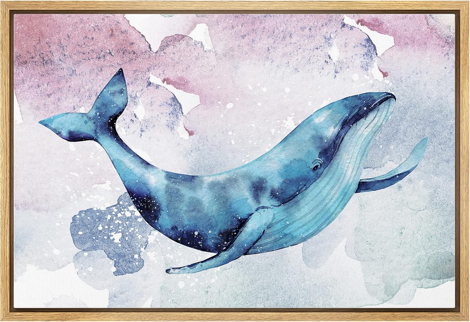 AEFER Canvas Print Wall Art Humpback Whale Swims in Watercolor Sea ...